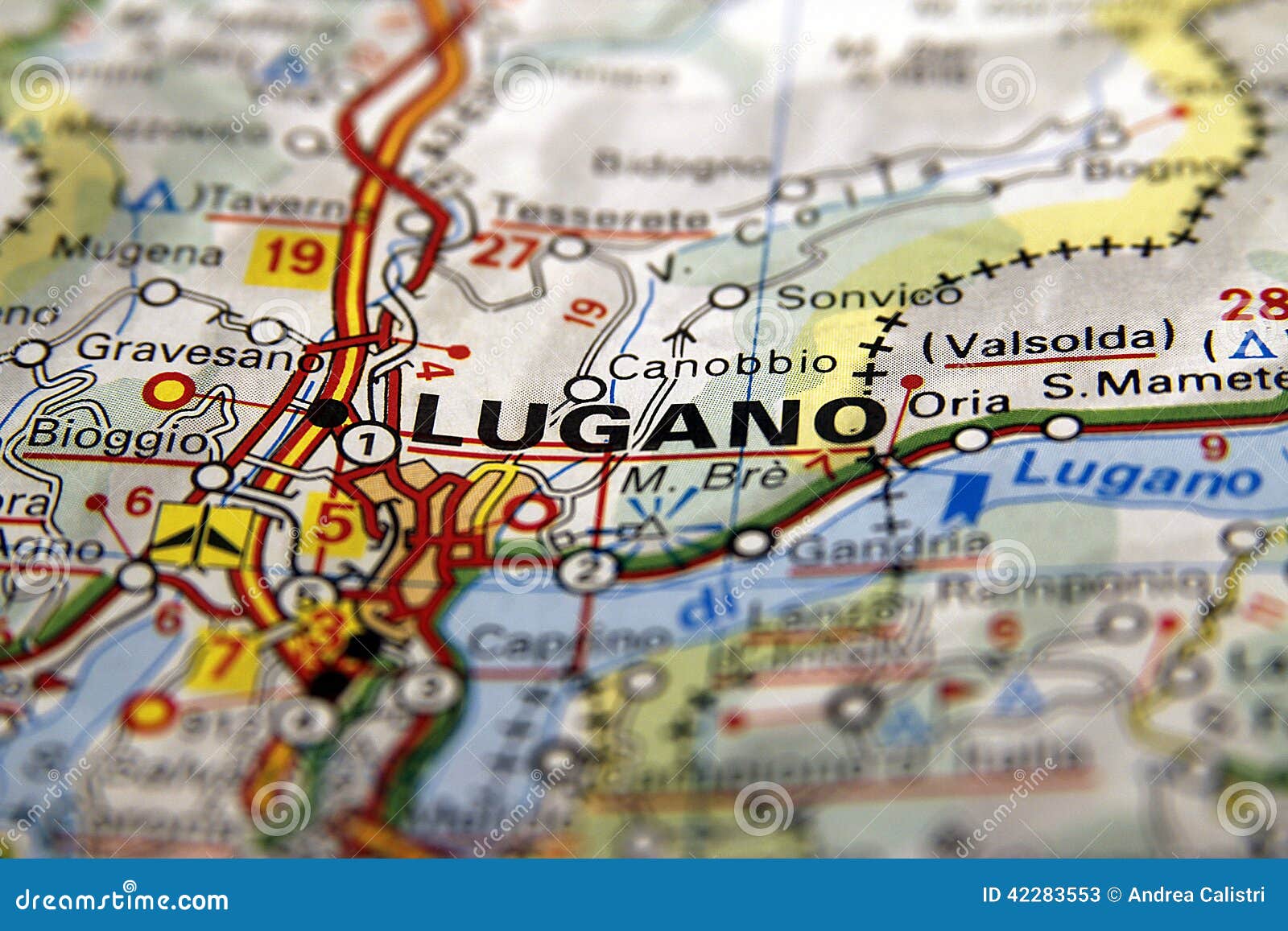 Lugano on the Map, Switzerland Stock Image - Image of united, street ...