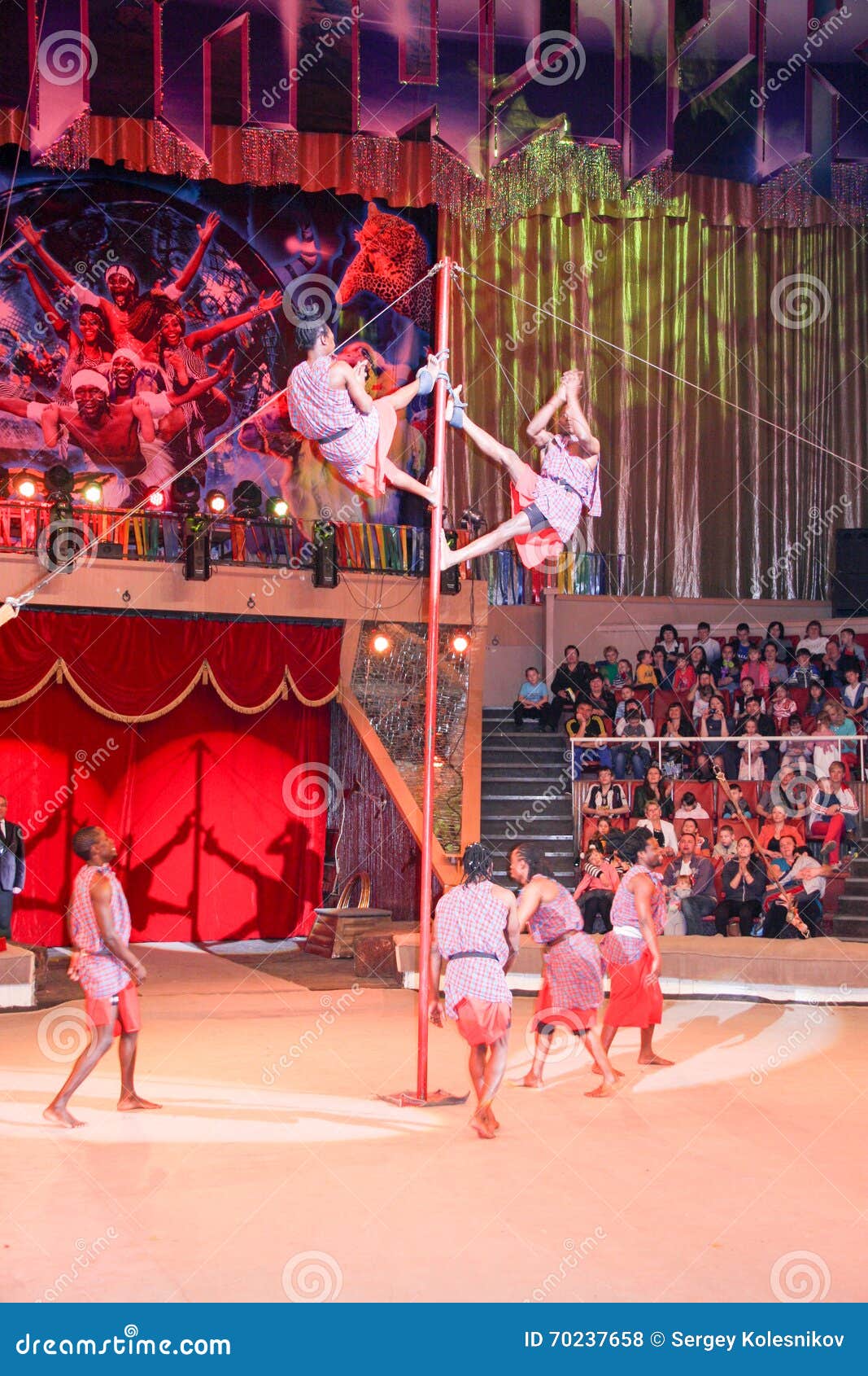LUGANSK ,UKRAINE - APRIL 9, 2016: Several Acrobats in a Circus ...
