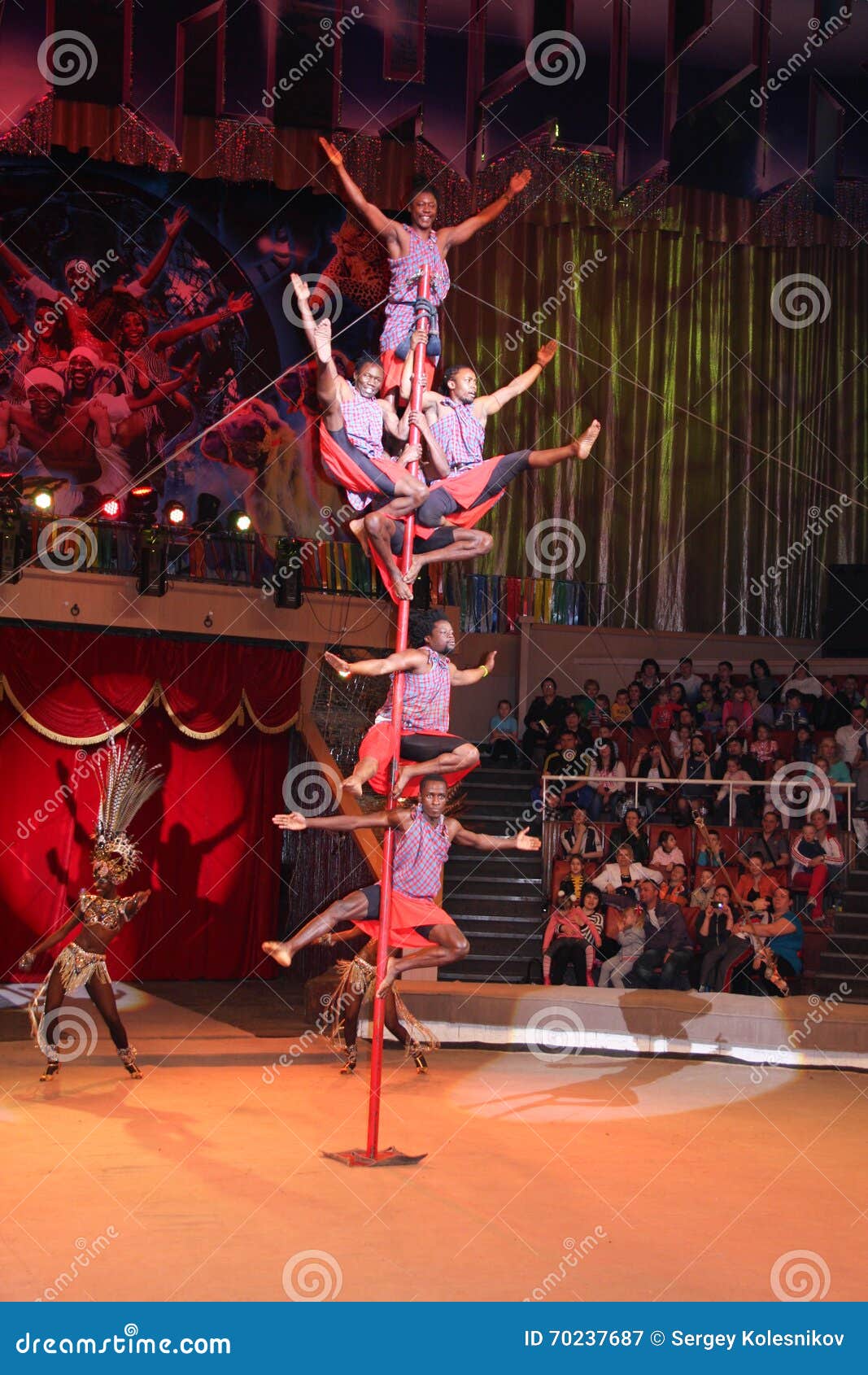 LUGANSK ,UKRAINE - APRIL 9, 2016: Several Acrobats in a Circus ...