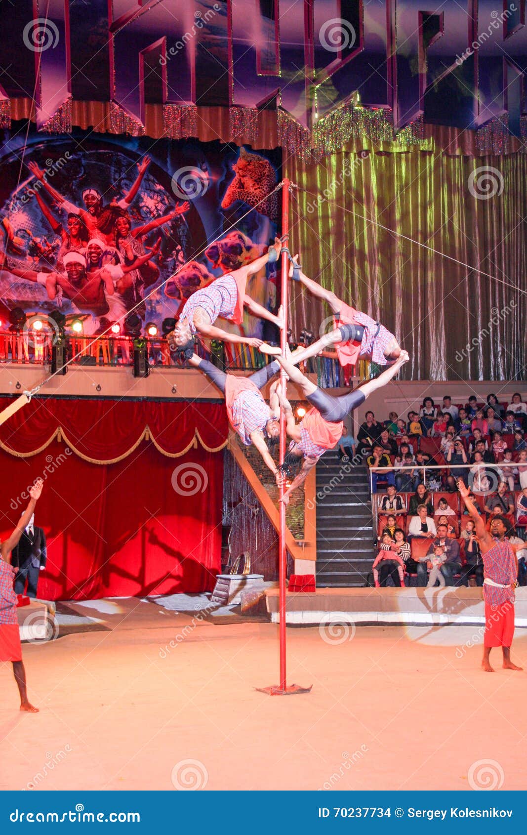 LUGANSK ,UKRAINE - APRIL 9, 2016: Several Acrobats in a Circus ...