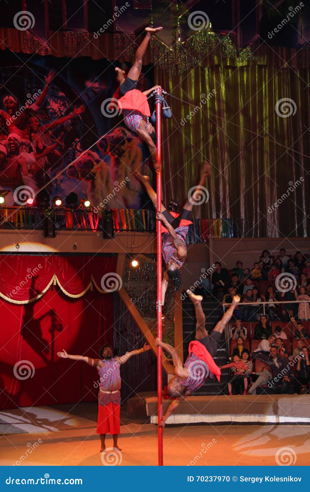 LUGANSK ,UKRAINE - APRIL 9, 2016: Several Acrobats in a Circus ...