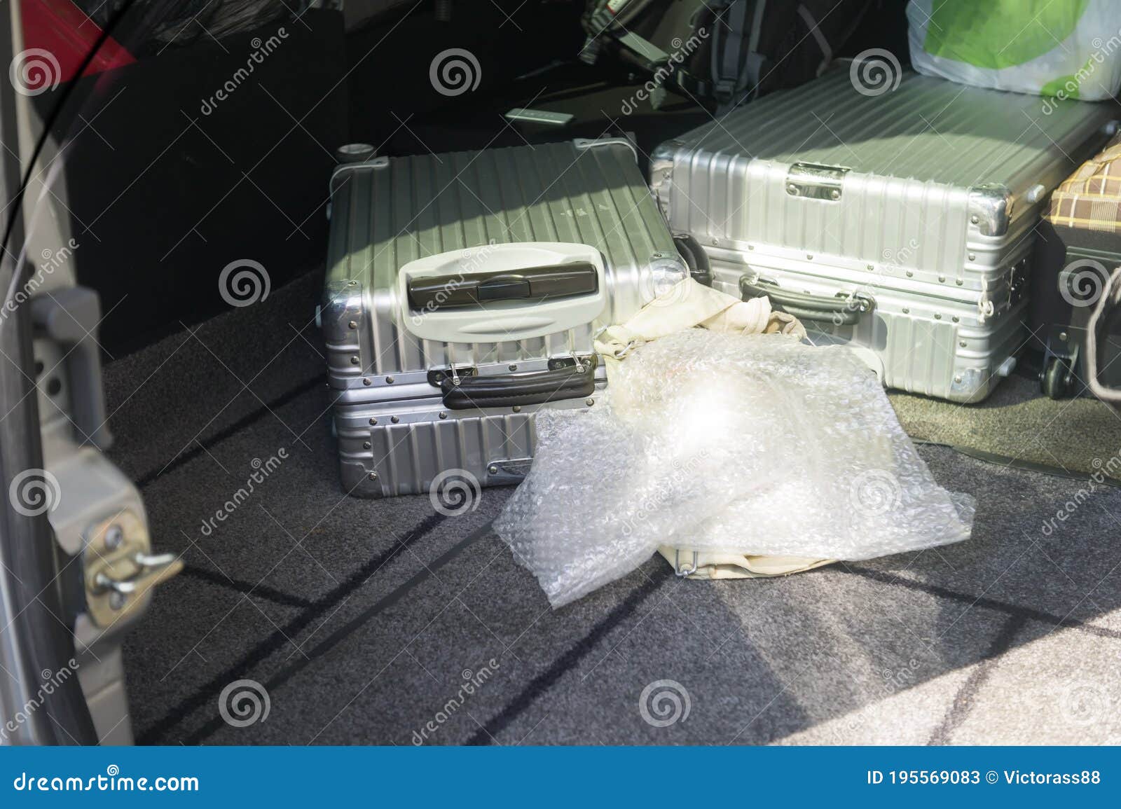 Luggage in a car trunk stock image. Image of floor, trunk - 195569083