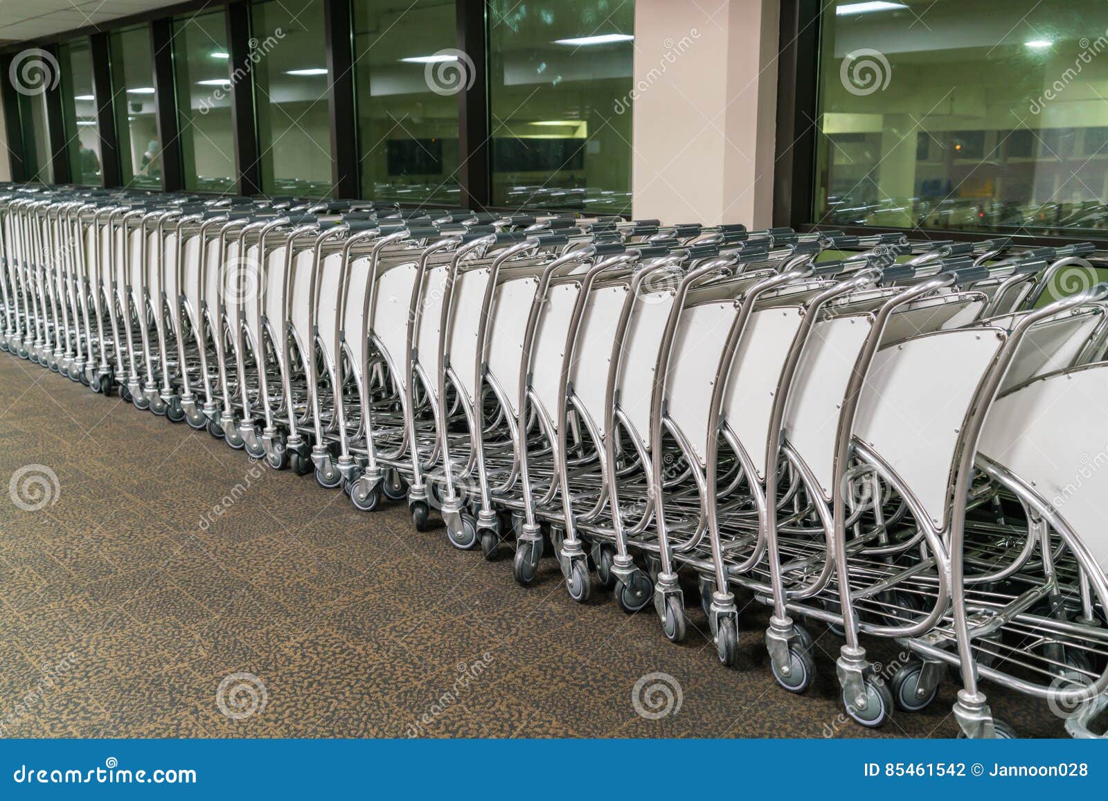 Luggage Carts at Airport Terminal . Stock Photo - Image of departure ...