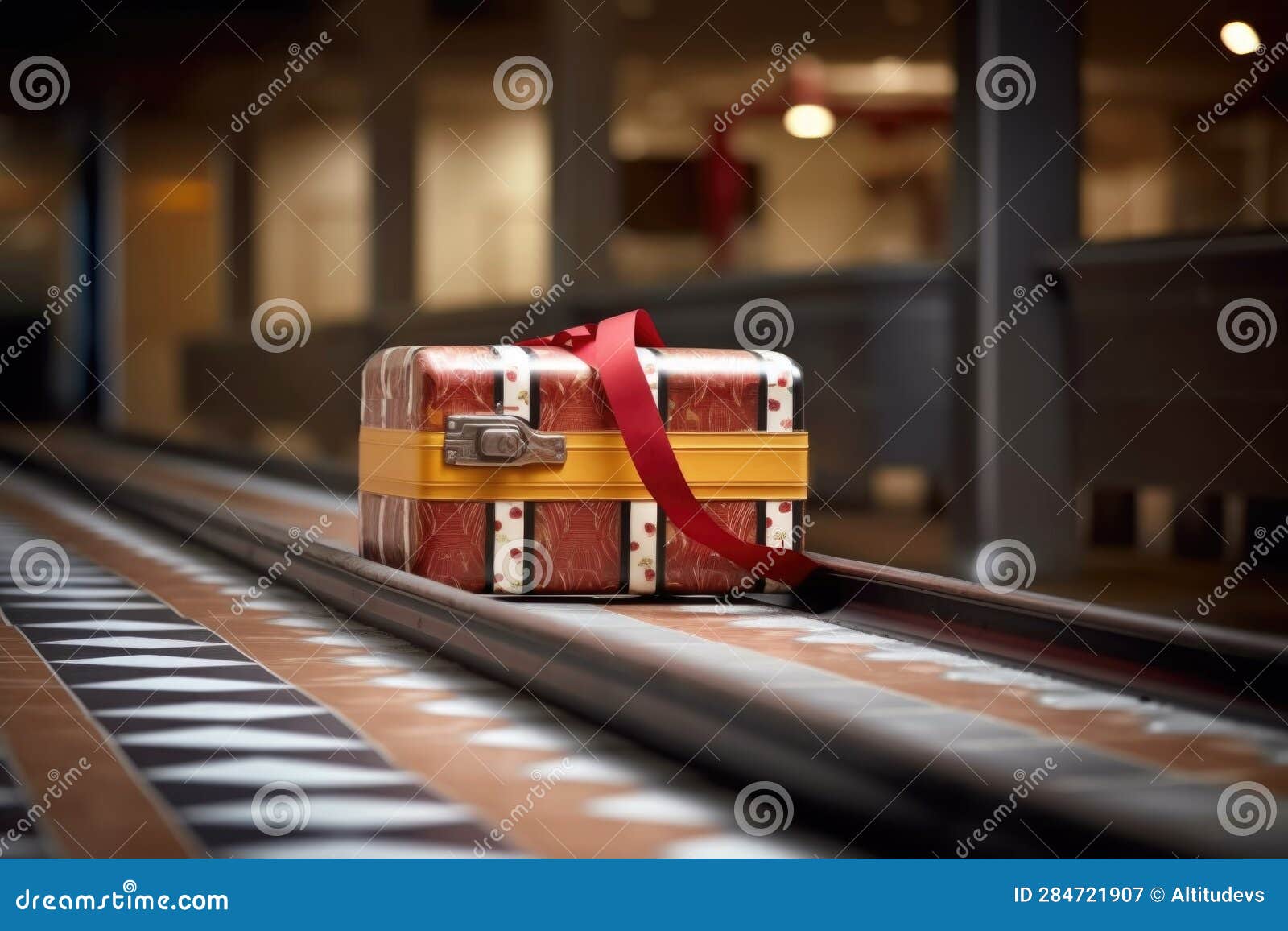 Luggage with Fragile Sticker on Conveyor Belt Stock Illustration ...