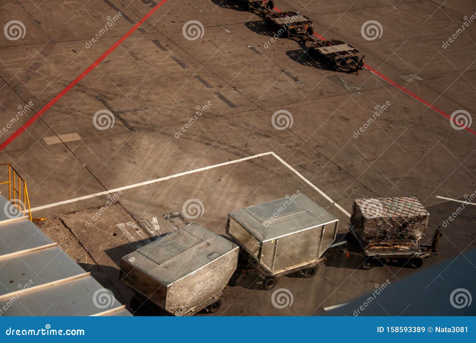 Luggage Loading in a Passenger Plane. Airport Baggage Service. Airplane ...