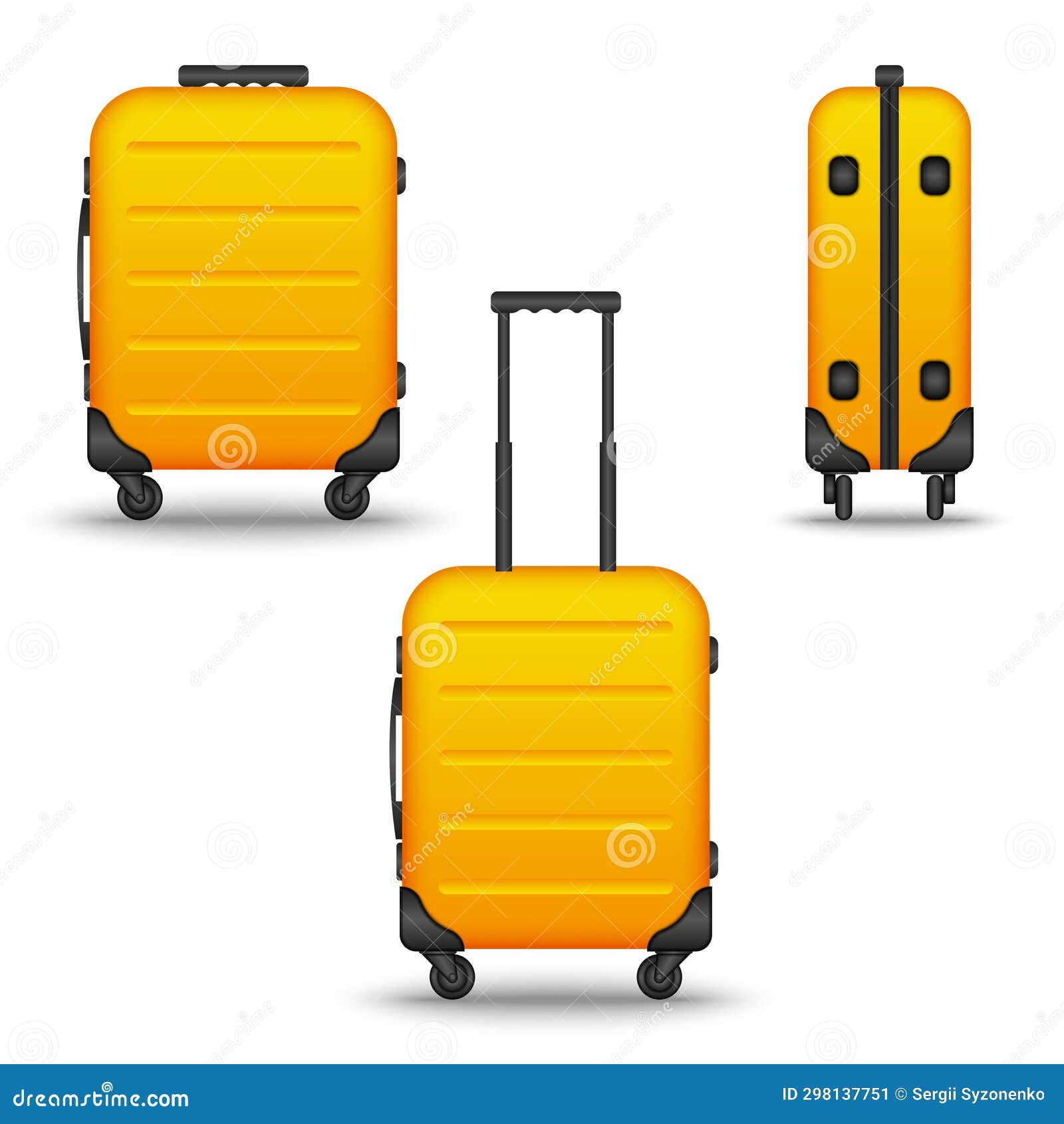 Luggage Objects Set Yellow Hard Suitcases On Wheels Side And Front View ...