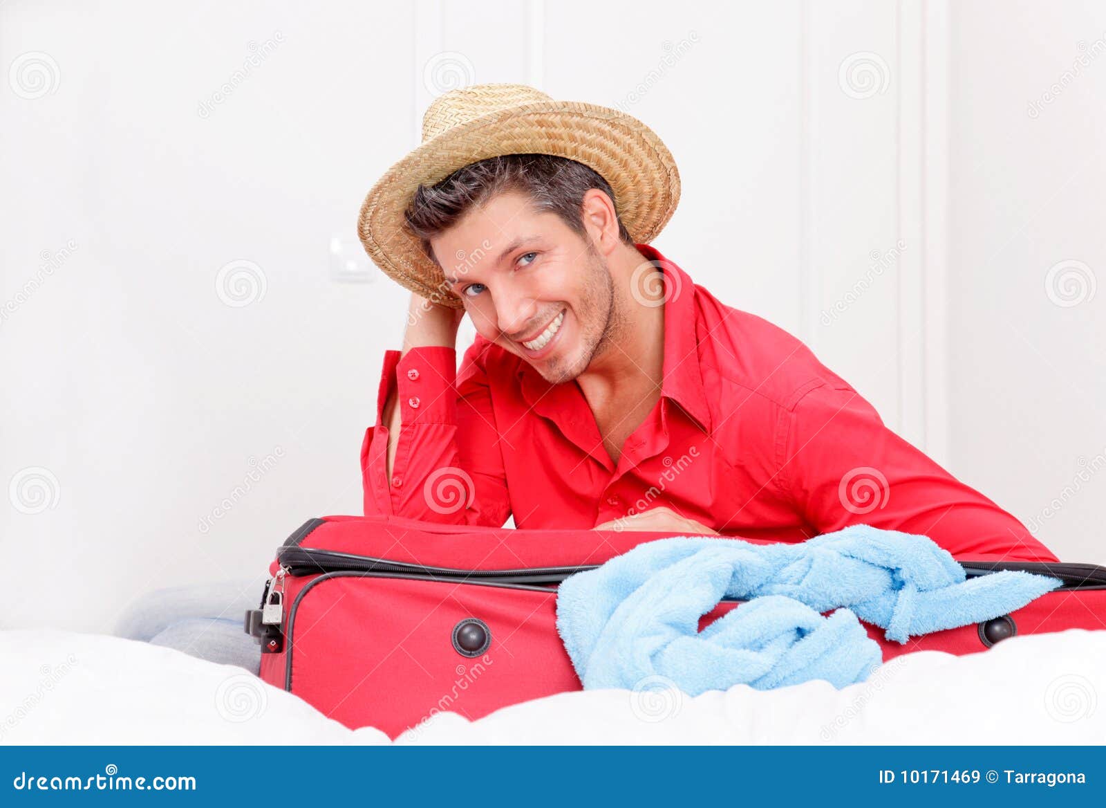Luggaging Packing Man at Home Stock Image - Image of bare, design: 10171469