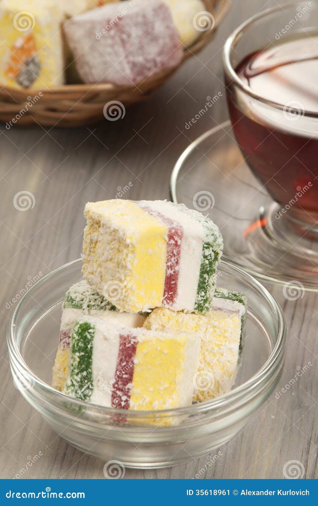 Lukum assort and tea stock image. Image of coco, culture - 35618961