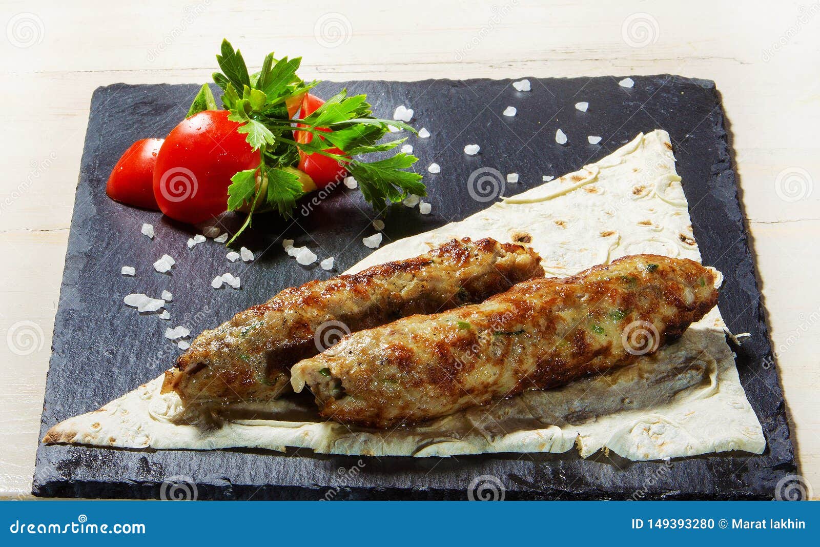 Lula Kebab and Bread Tortilla Stock Photo - Image of beef, tomato ...