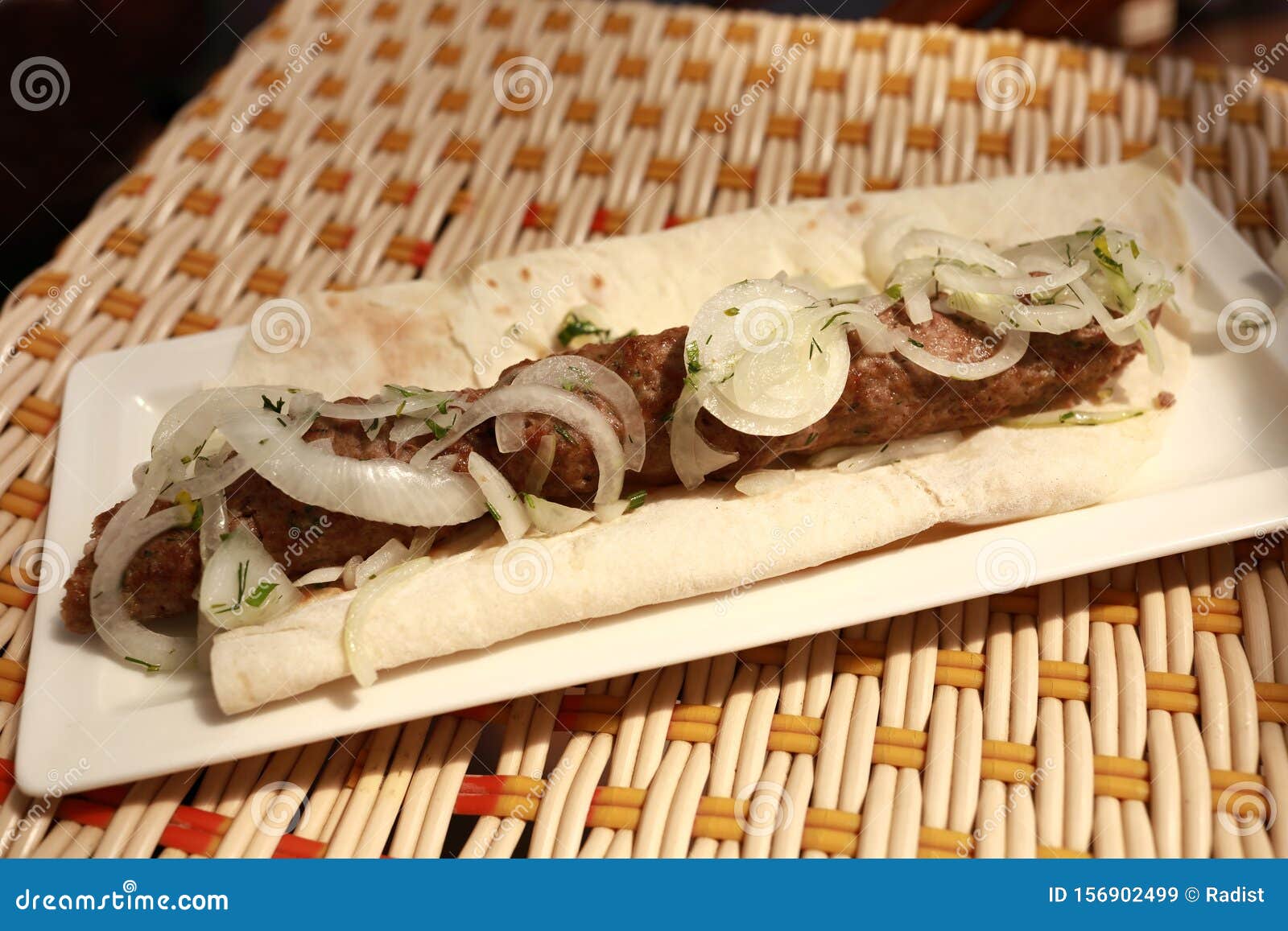 Lula Kebab with onions stock image. Image of dining - 156902499