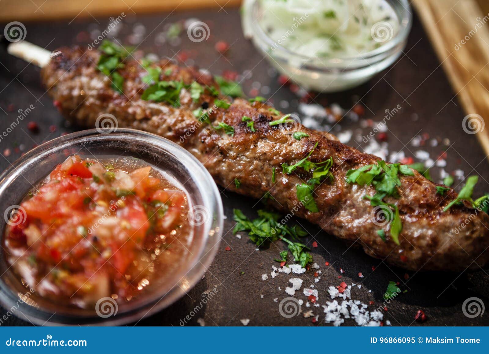 Lula Kebab with Tomato Salsa Stock Image - Image of cuisine, portion ...