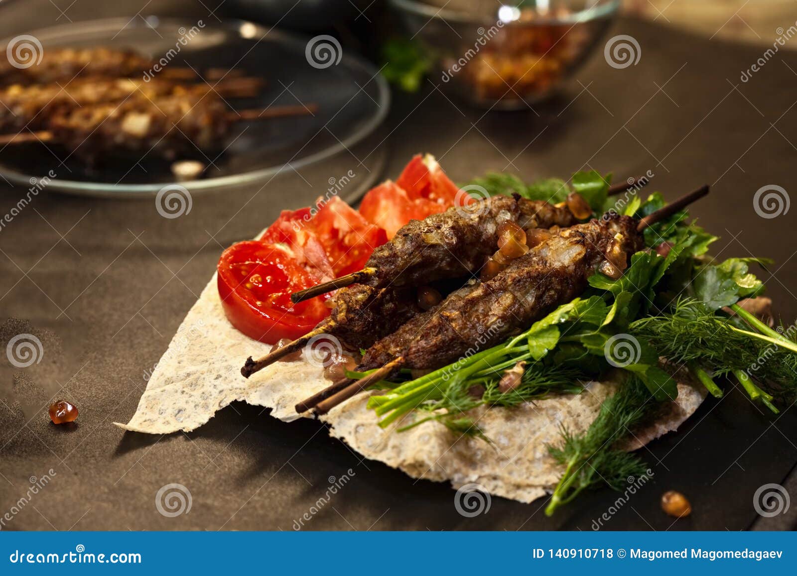 Lule kebabs on a plate stock photo. Image of skewers - 140910718