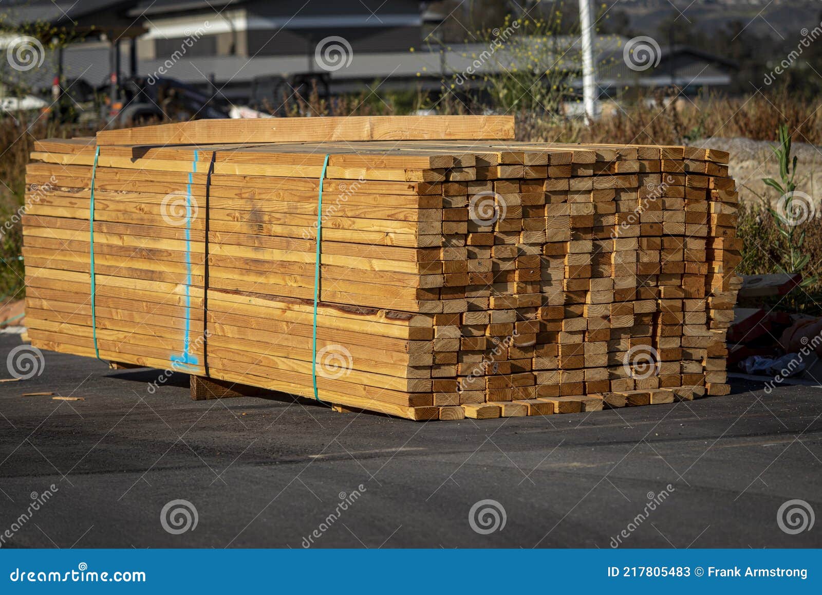Lumber Stacked in a Bundle at a Construction Site Stock Image - Image ...