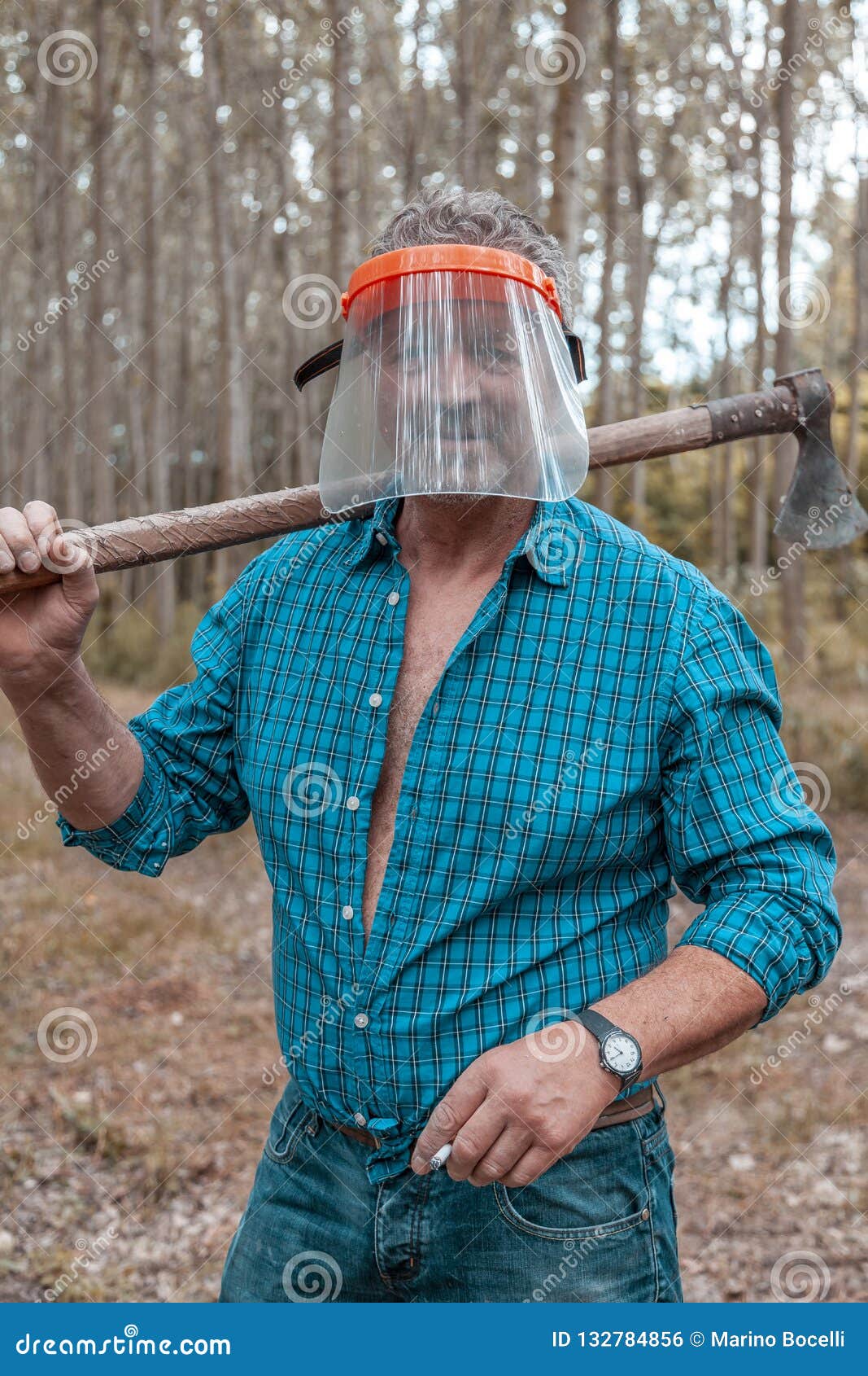 Lumberjack in Action at Work in a Forest Stock Photo - Image of logging ...
