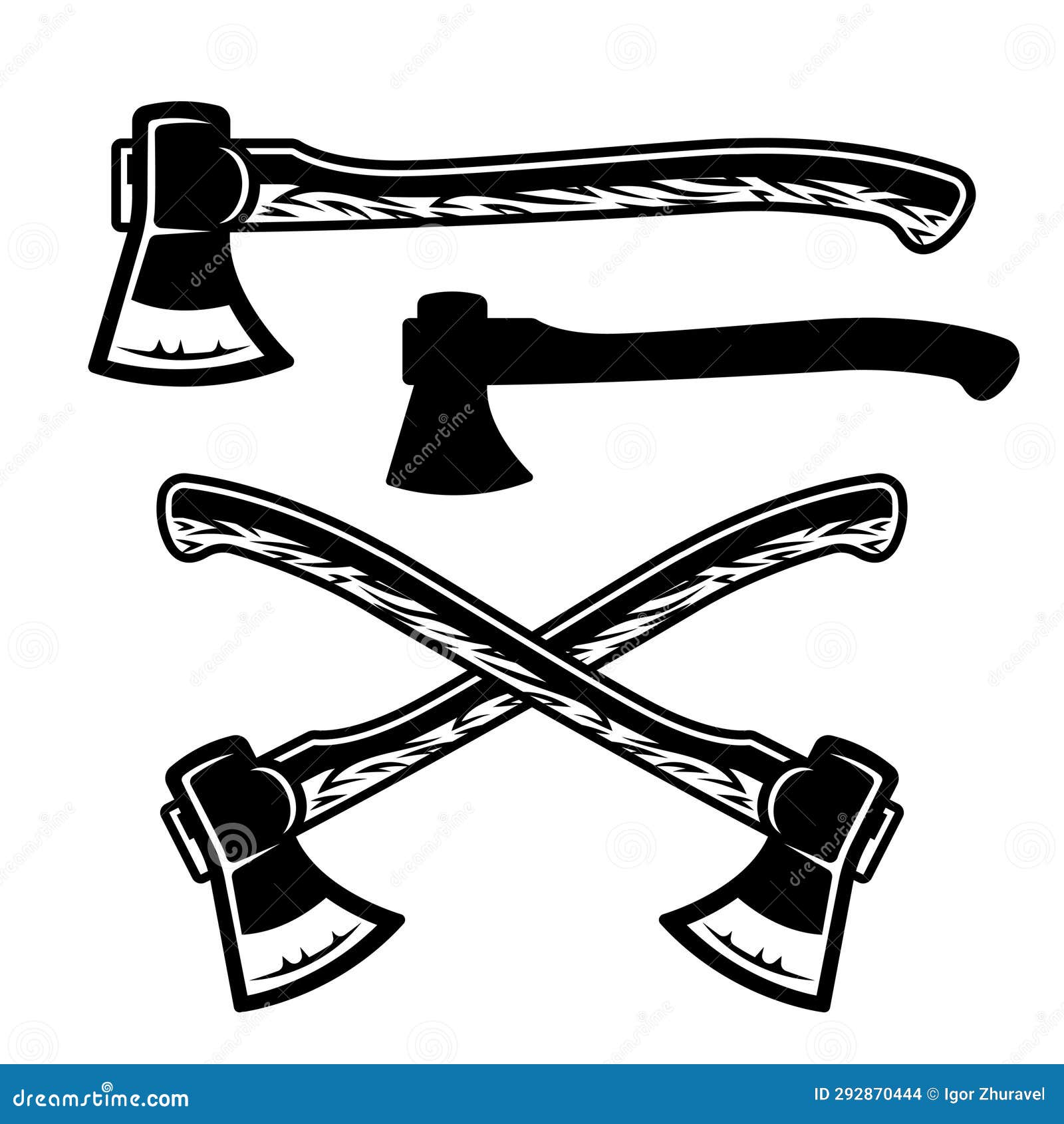 Lumberjack Axes Set Of Vector Objects Or Design Elements In Vintage ...