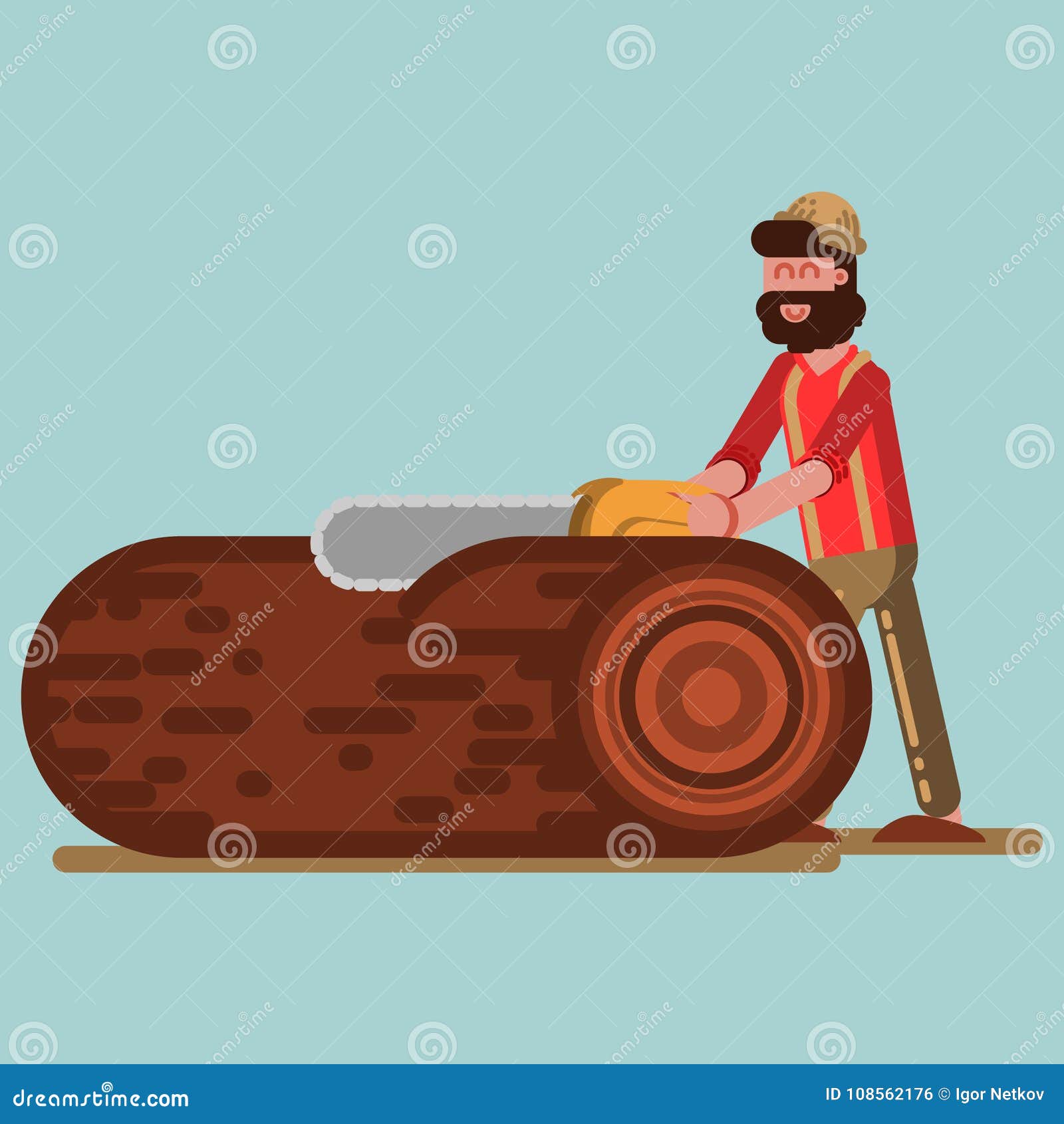 Lumberjack Chopping Wood With Ax, Vector Cartoon Stick Figure ...