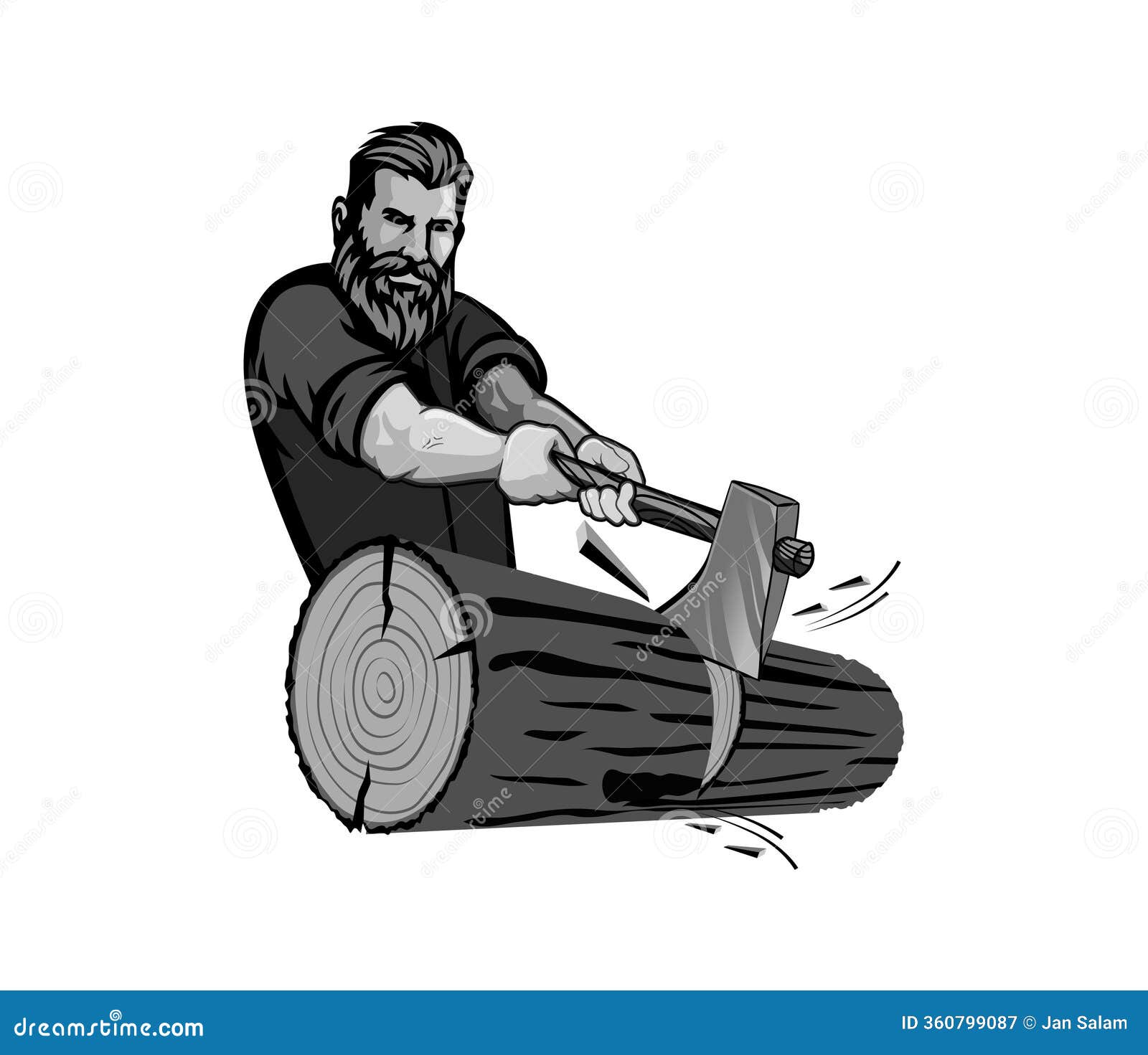 Lumberjack Chops Tree with Axe Chips Fly. Stock Vector - Illustration ...