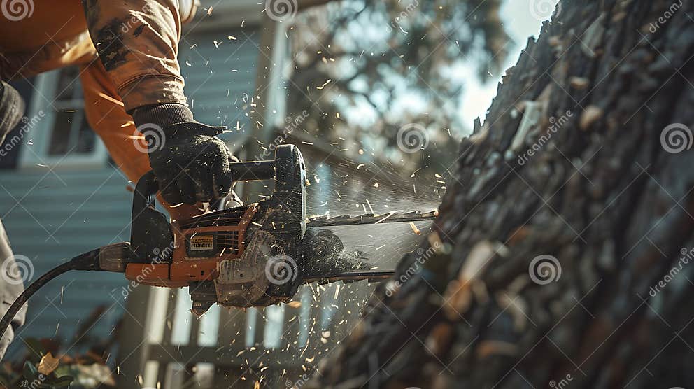 Lumberjack with an Electric Saw Stock Illustration - Illustration of ...
