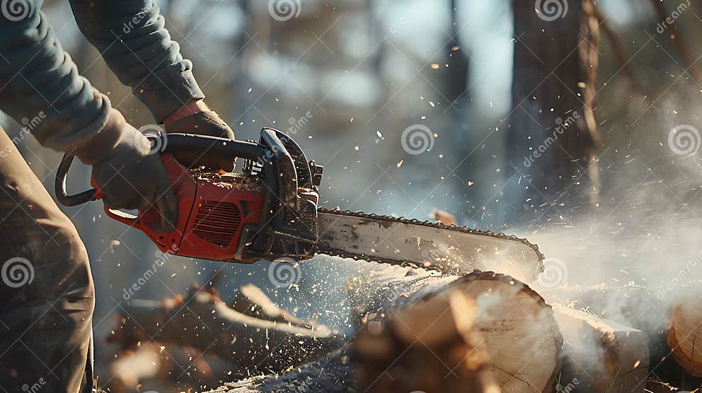 Lumberjack with an Electric Saw Stock Illustration - Illustration of ...
