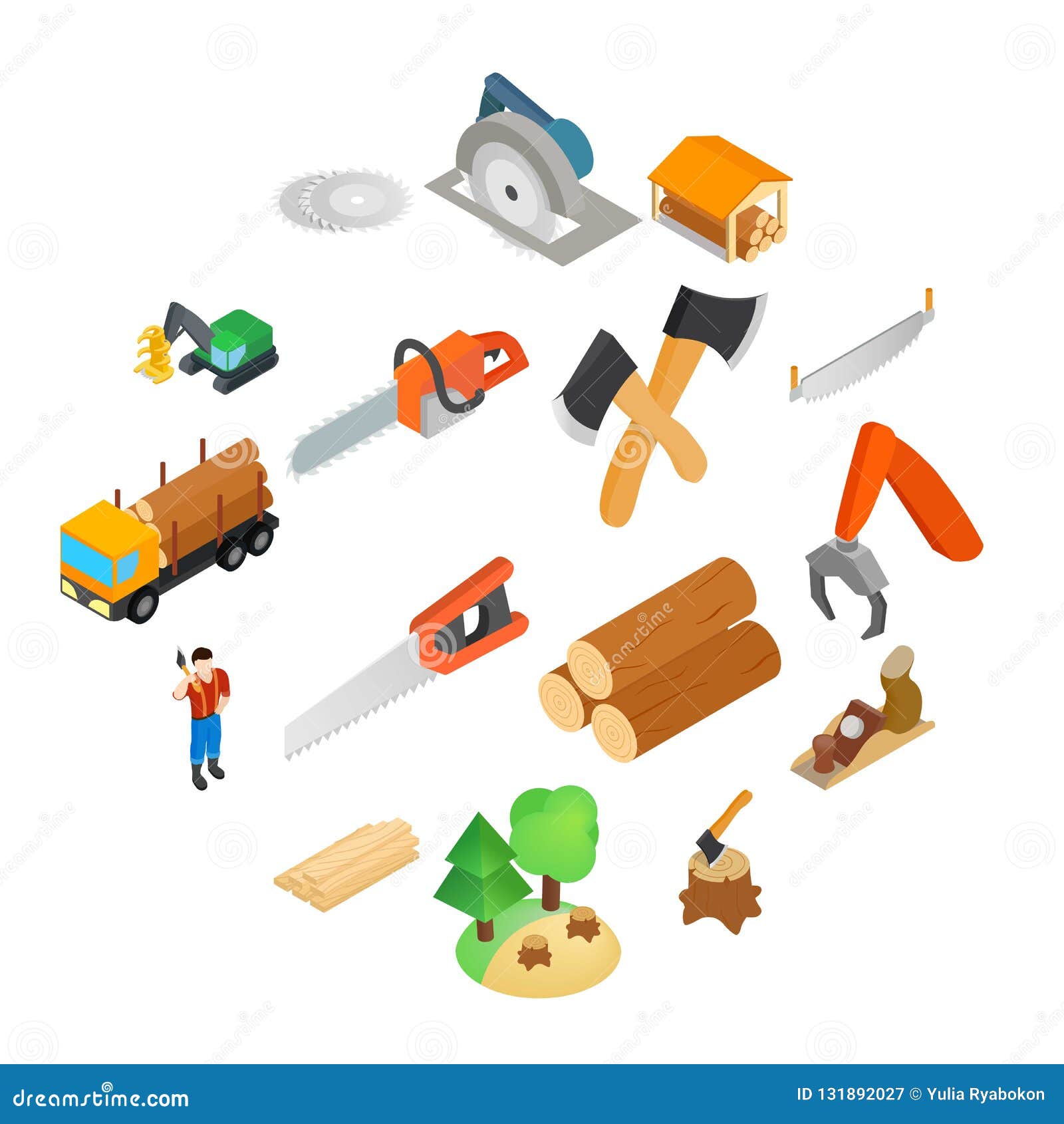 Lumberjack Icons Set, Isometric 3d Style Stock Vector - Illustration of ...