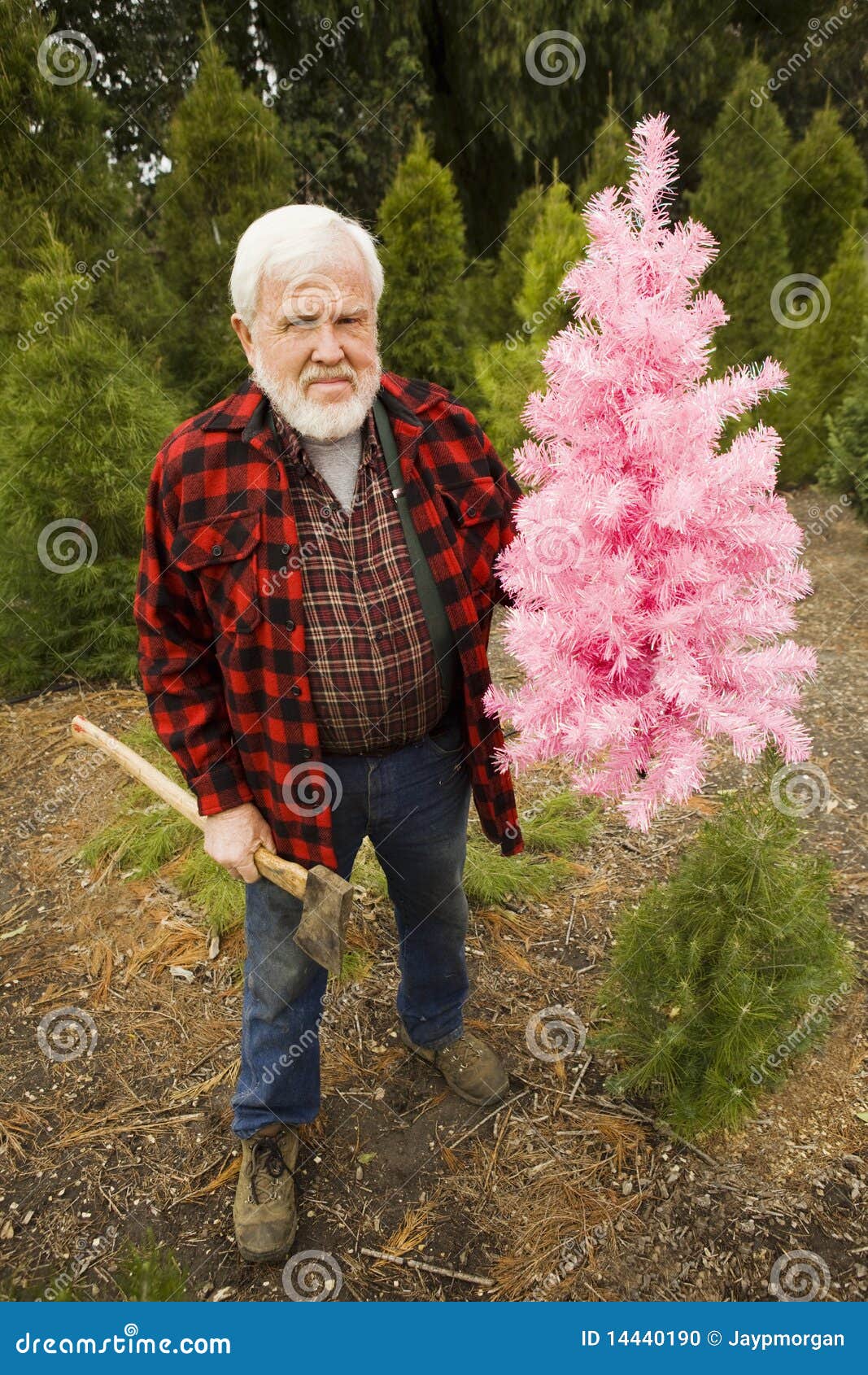 Lumberjack with Pink Christmas and Axe Stock Photo - Image of flannel ...