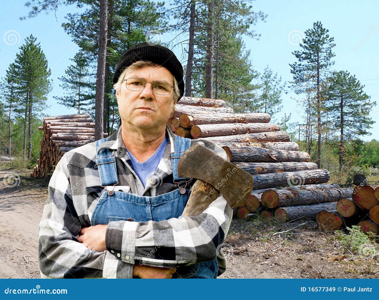 Lumberjack Portrait Against a Stack of Logs Stock Image - Image of ...