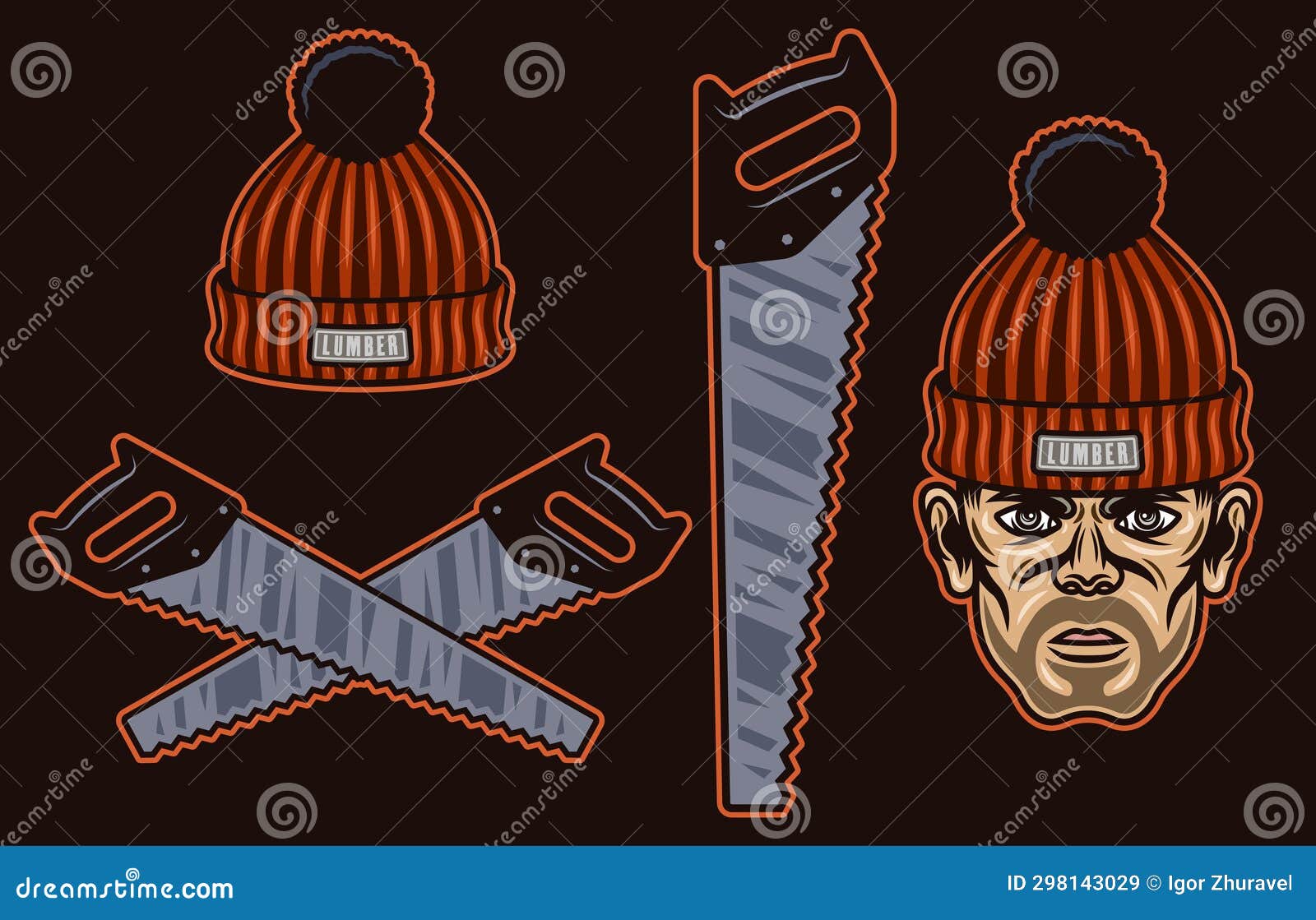 Lumberjack Set of Vector Objects or Design Elements in Colored Style on ...