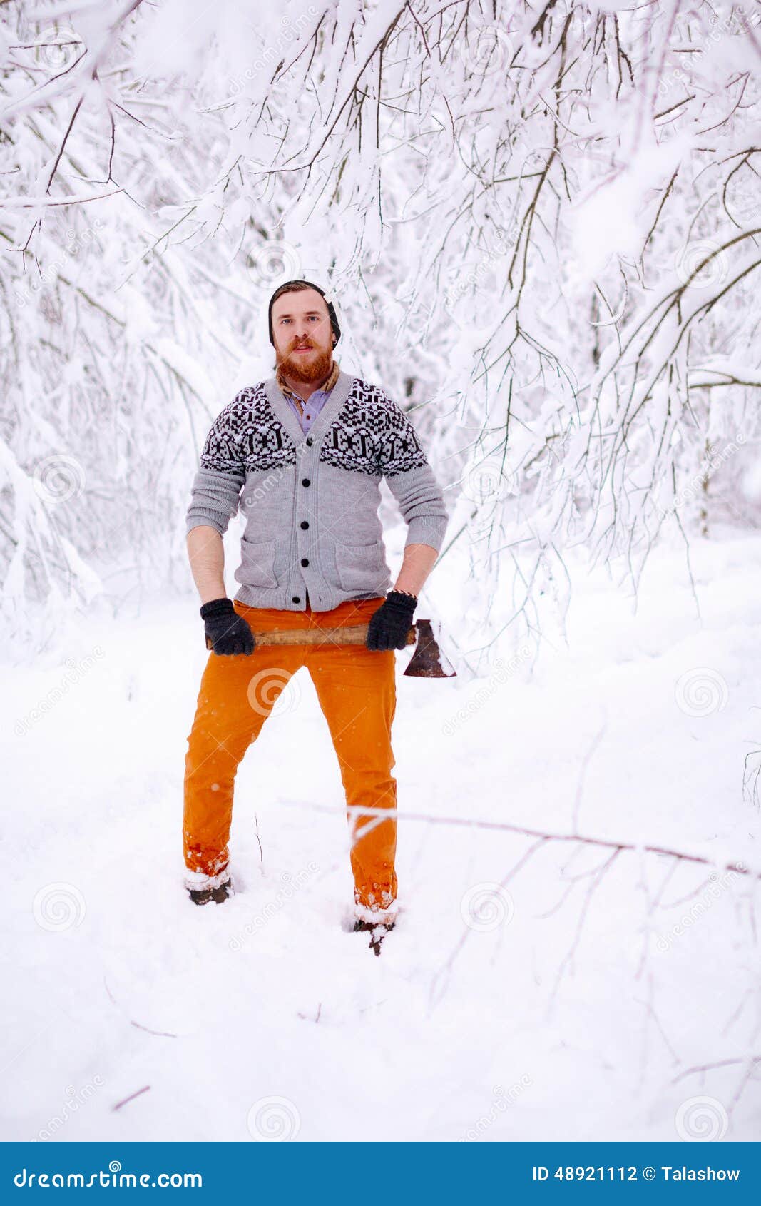 Lumberjack in the Snowy Winter Forest Stock Photo - Image of woodcutter ...