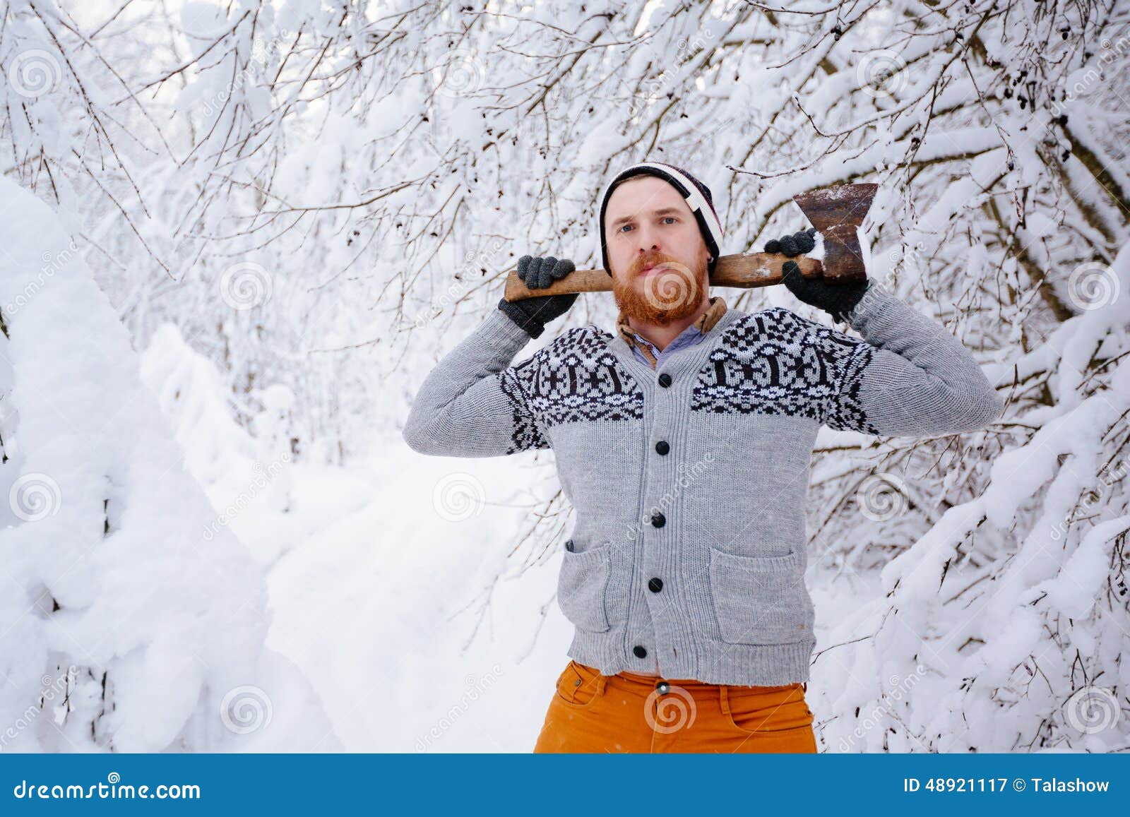 Lumberjack in the Snowy Winter Forest Stock Image - Image of beard ...