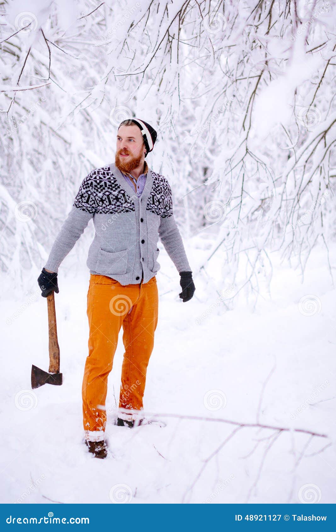 Lumberjack in the Snowy Winter Forest Stock Image - Image of adult ...