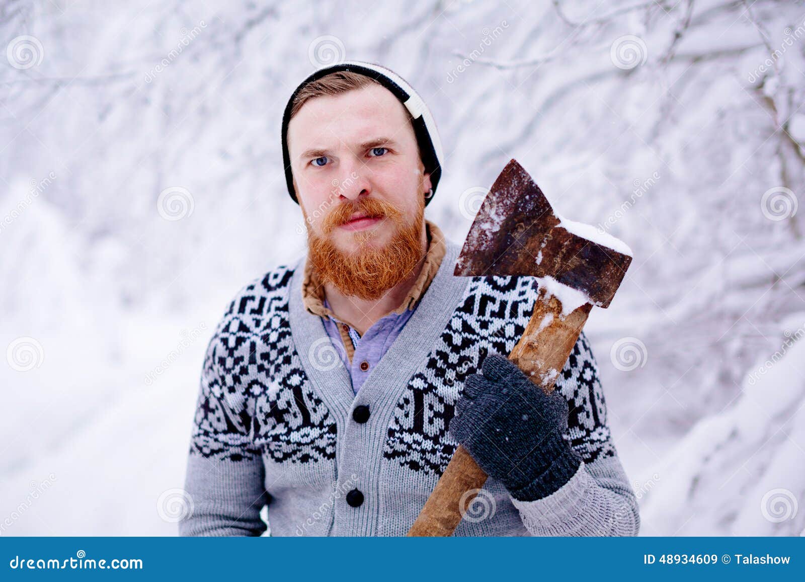Lumberjack in the Snowy Winter Forest Stock Image - Image of hatchet ...