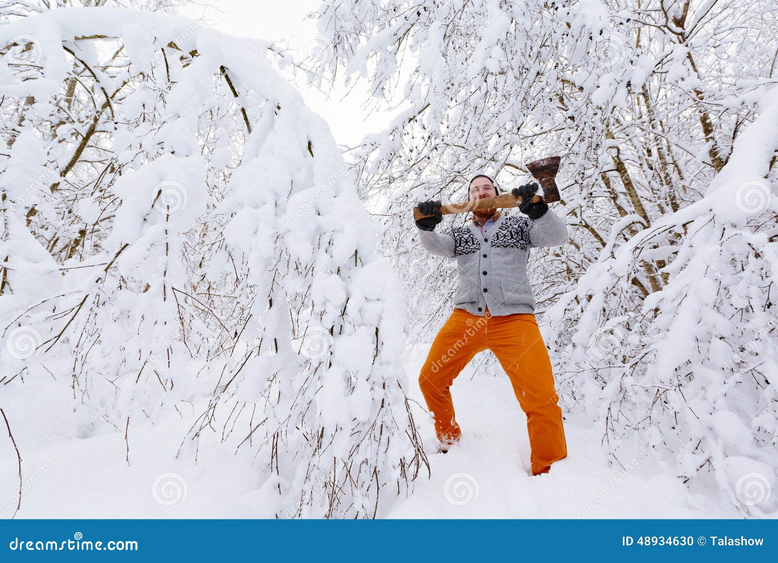 Lumberjack in the Snowy Winter Forest Stock Photo - Image of male ...