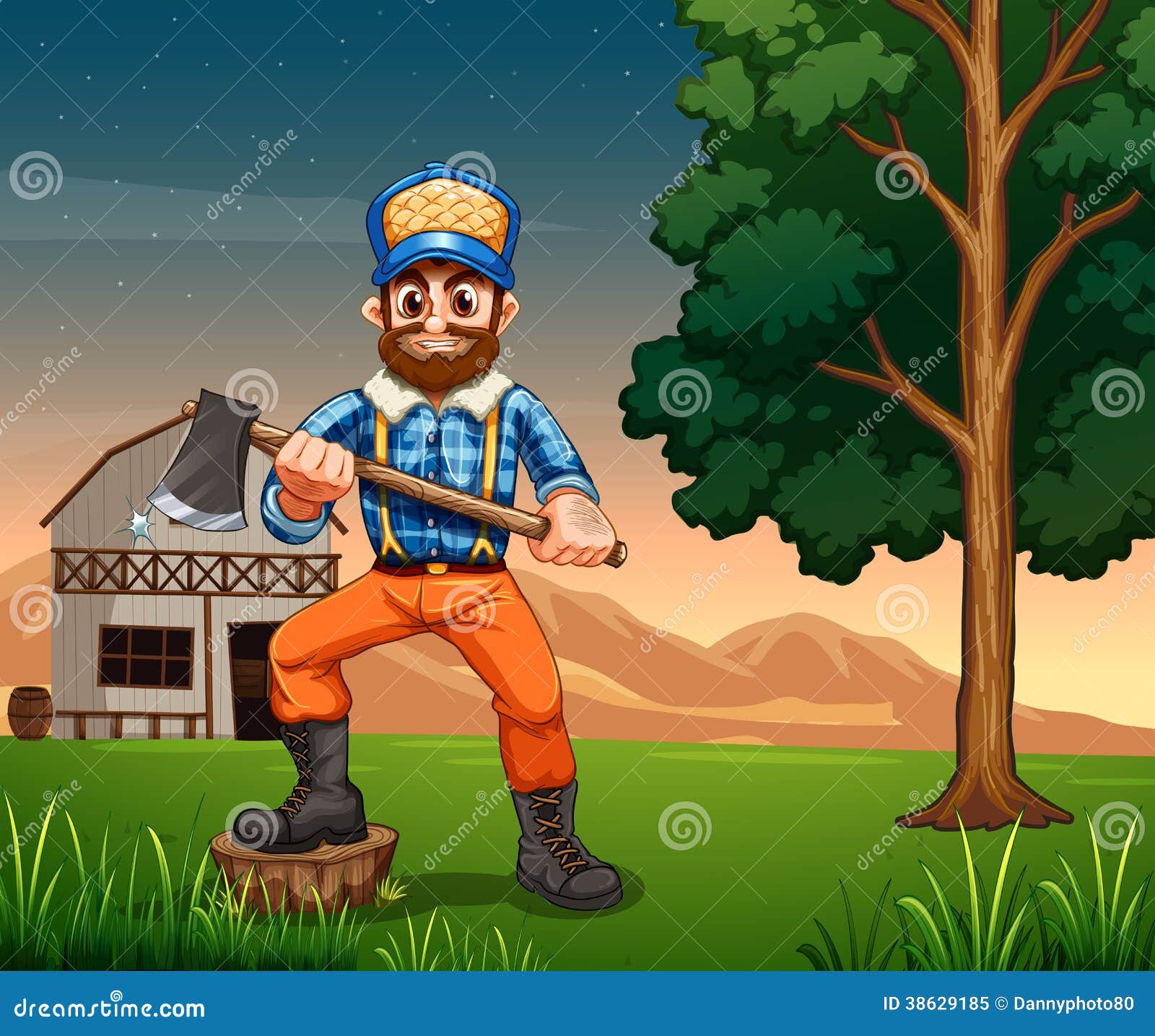 Lumberjack Standing Near the Tree Stock Vector - Illustration of ...