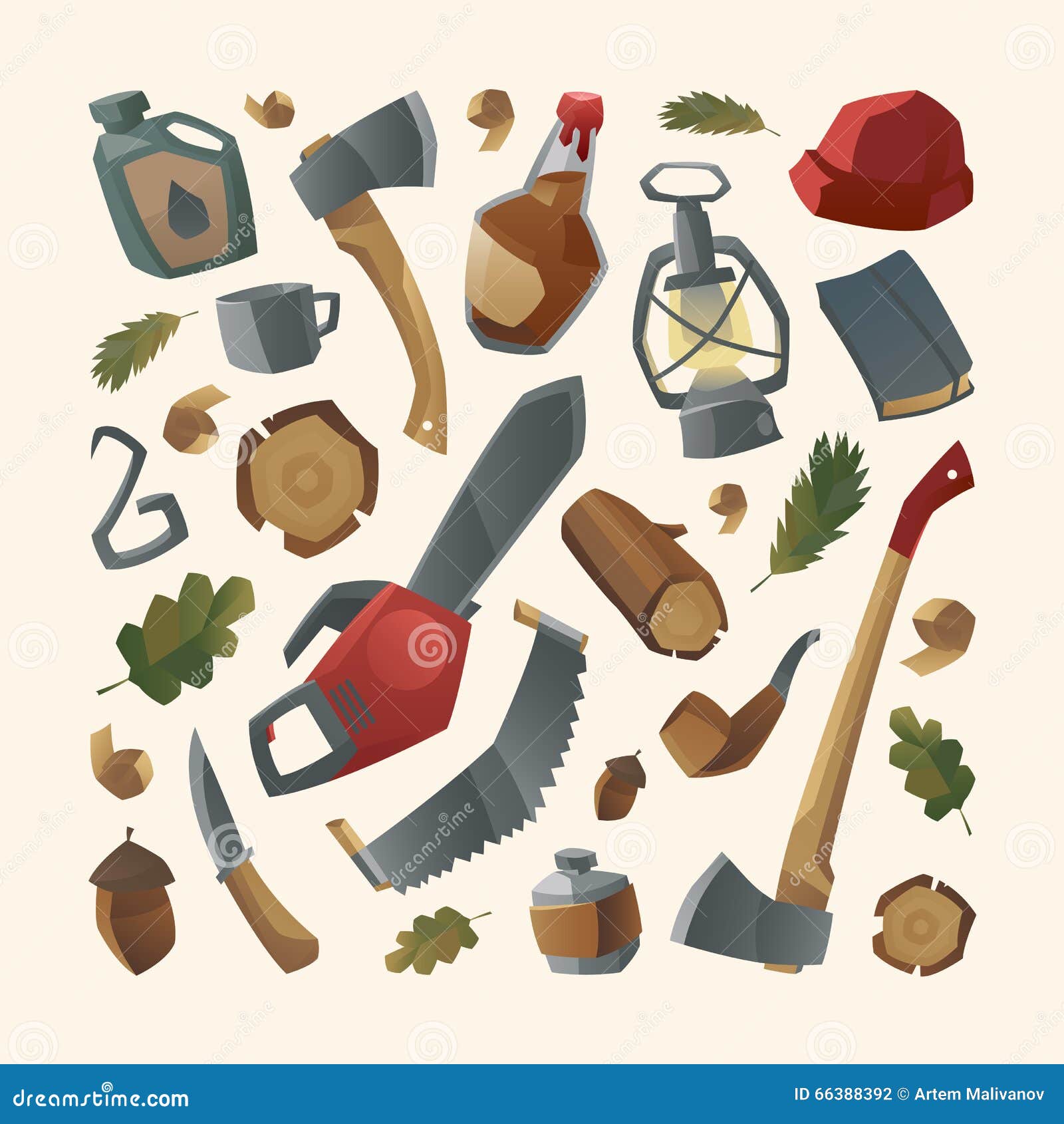 Lumberjack Things and Work Tools Stock Vector - Illustration of ...