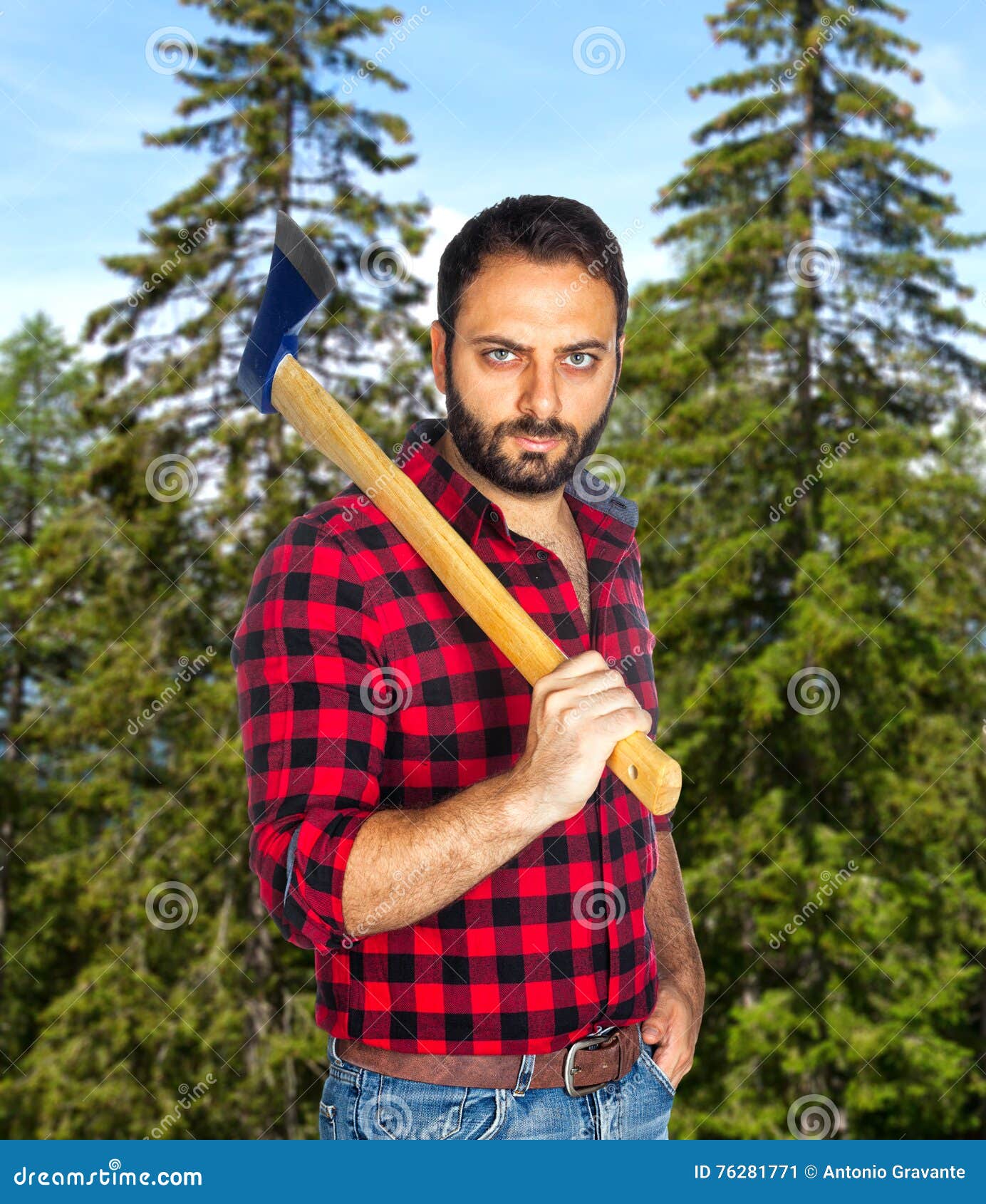 Lumberjack among the Trees. Stock Image - Image of woodman, sullen ...