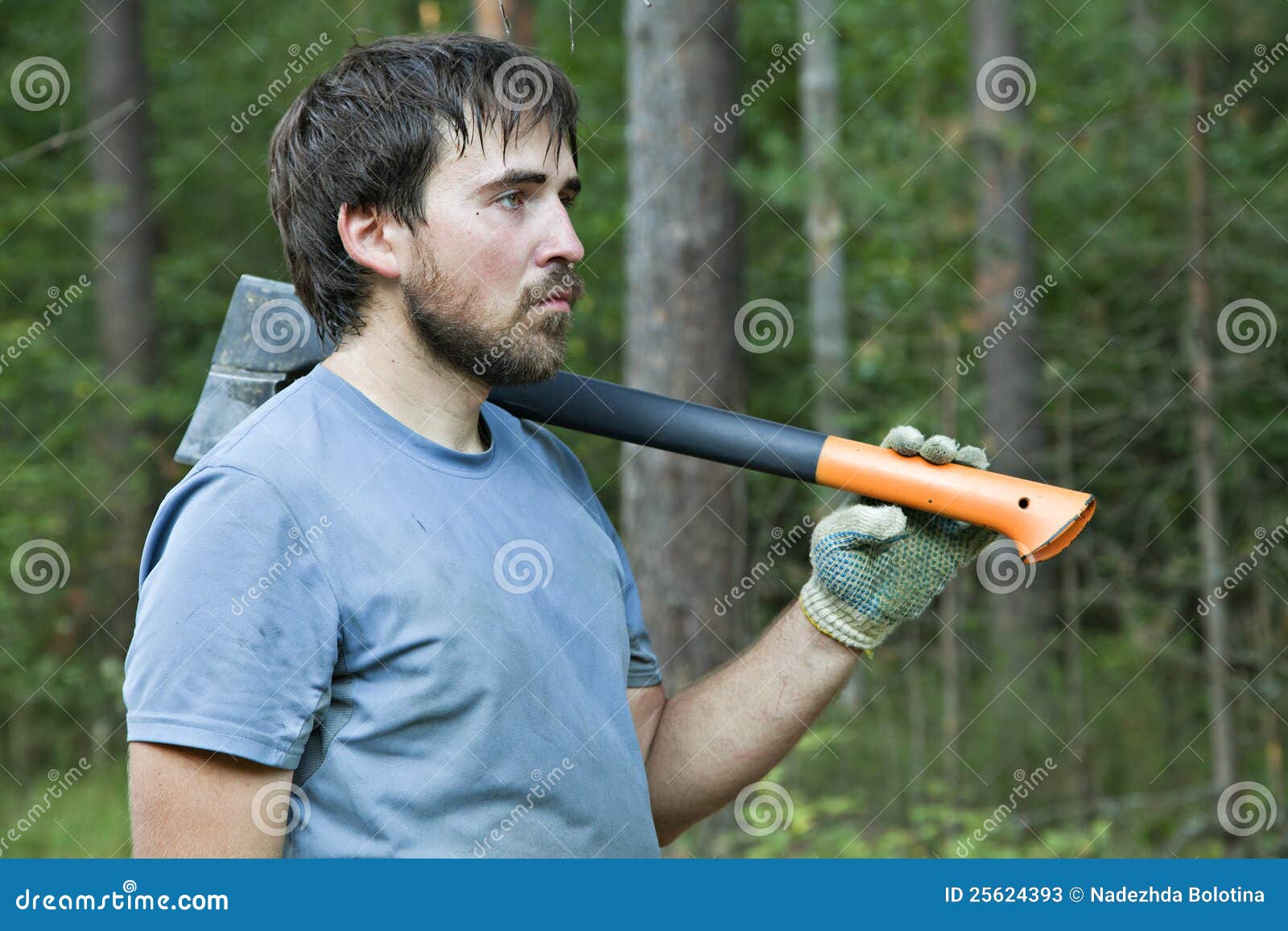 Lumberman with an axe stock image. Image of gloves, cutting - 25624393