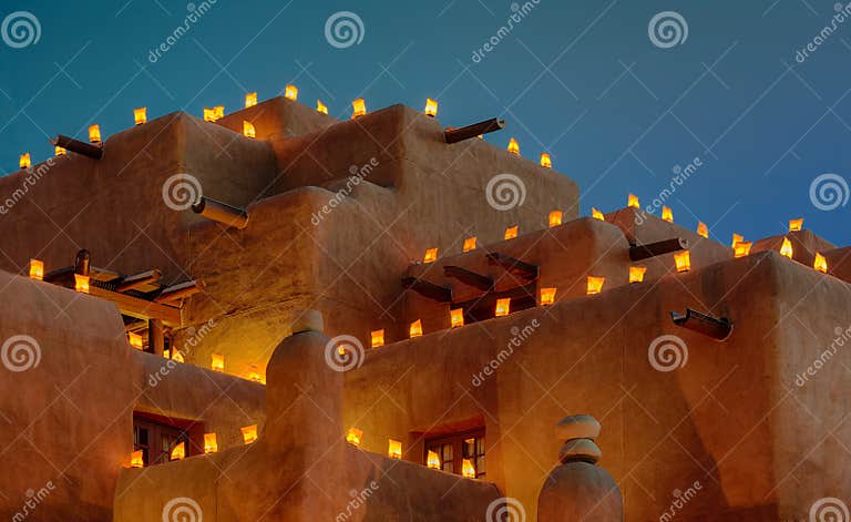 Luminaria on Adobe Building Stock Image - Image of night, dusk: 28438899