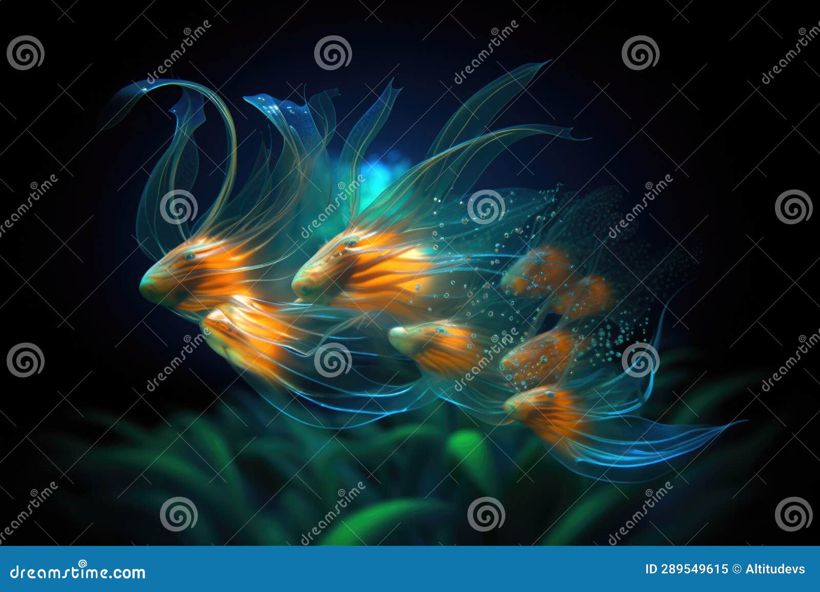 Luminescent Squid Producing Light Show Underwater Stock Illustration ...