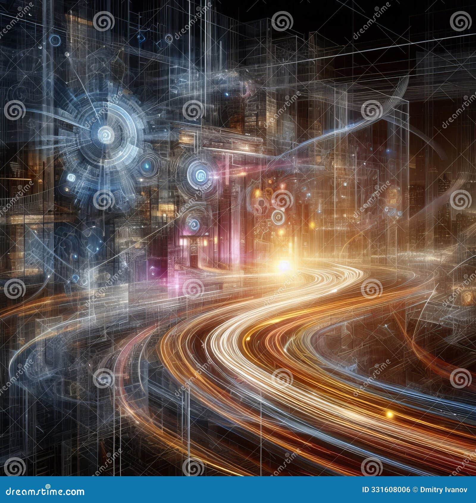 Luminogram Digital Collage Light Trails Woven into a Layered D Stock ...