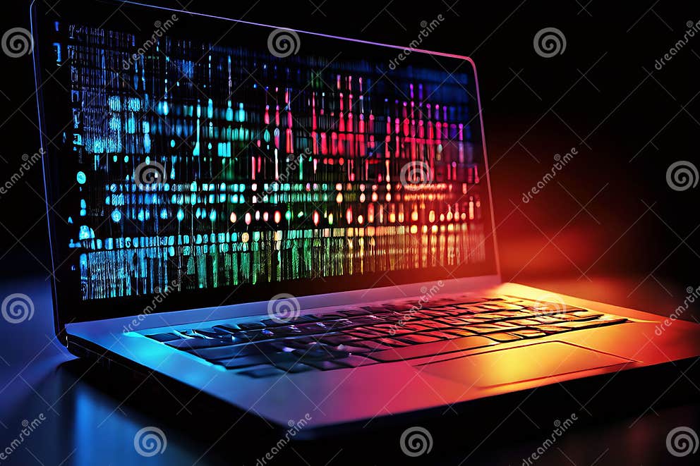 Luminogram Matrix Code a Glowing Laptop Screen Displayinca Stock ...