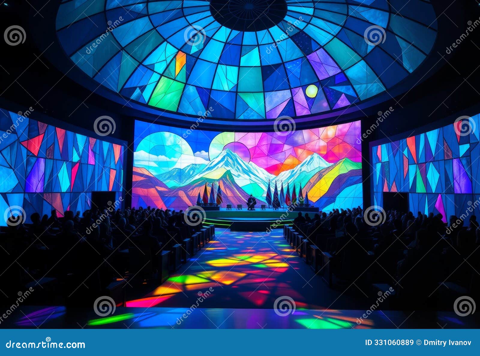 Luminogram Vibrant Glass a Luminous Scene of the Summit Hall Cre Stock ...