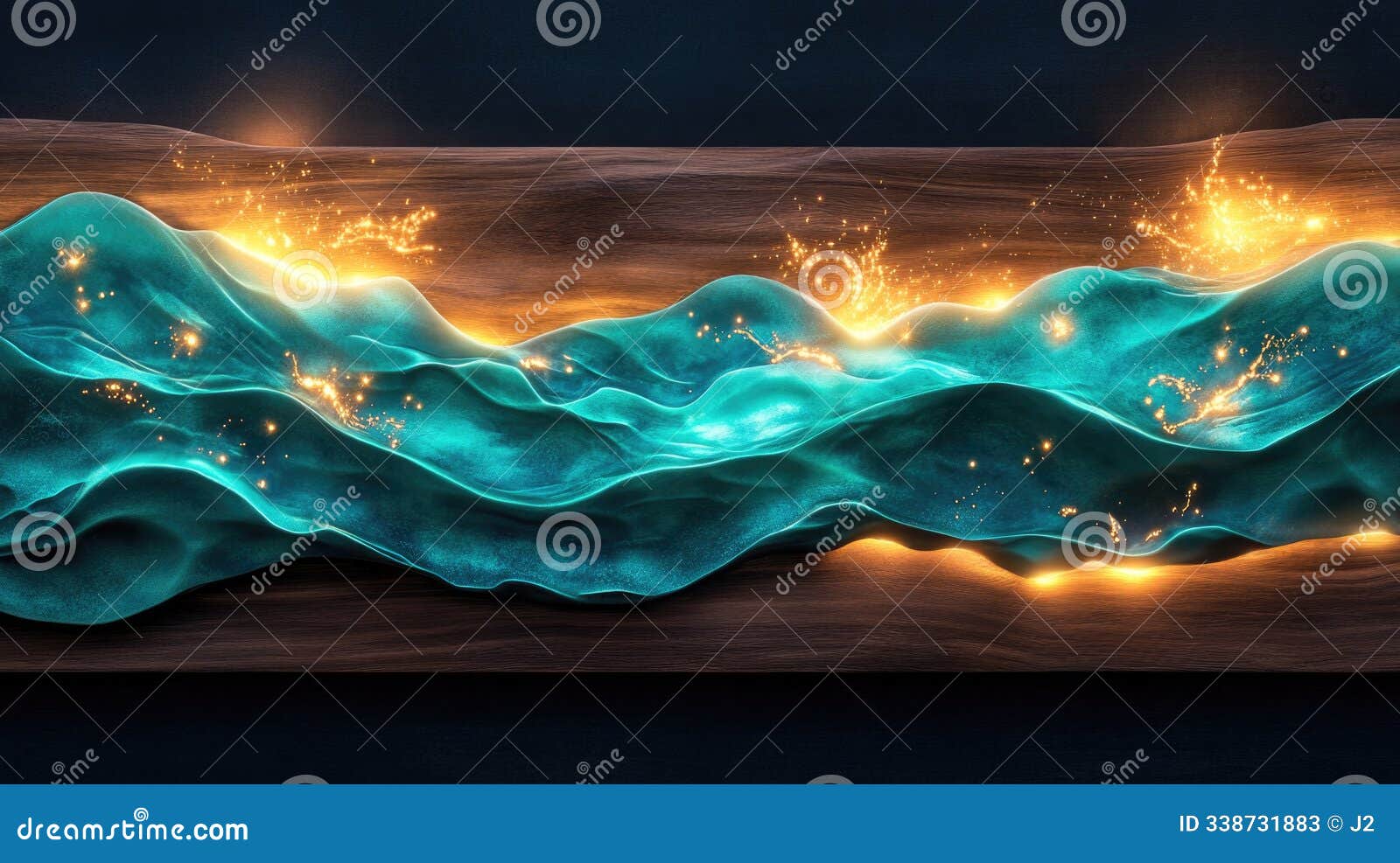 Luminous Abstract Ocean Waves With Sparkling Light On Wood Background ...