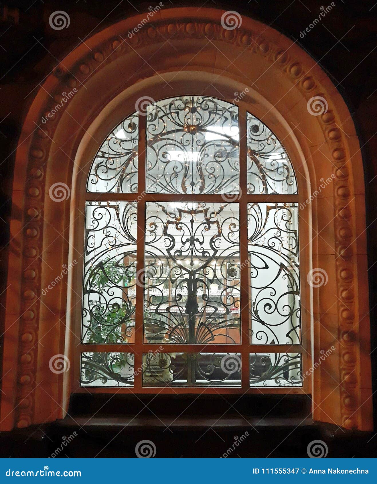 Luminous Arched Window with a Lattice Stock Image - Image of stone ...