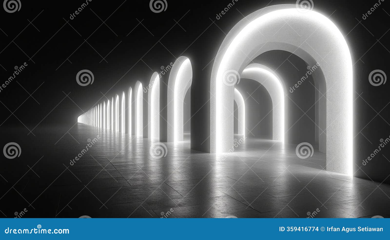 Luminous Archway Pathway Leading into the Darkness Stock Illustration ...