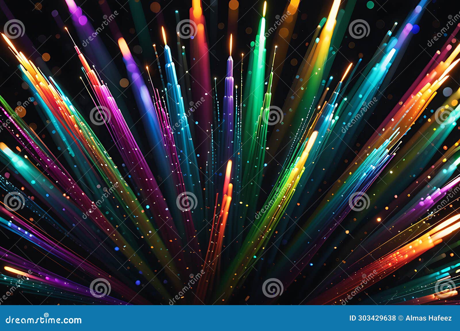 Luminous Array: Fiber Optic Strands Radiating In An Array Of Vibrant ...