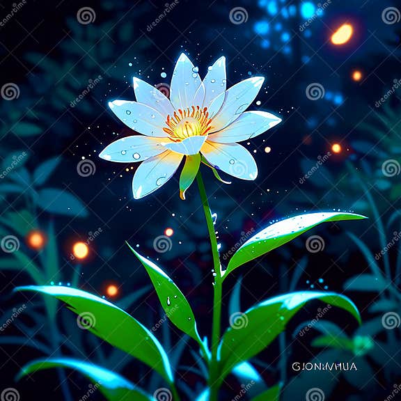 Luminous Bloom Under the Night Sky Stock Illustration - Illustration of ...