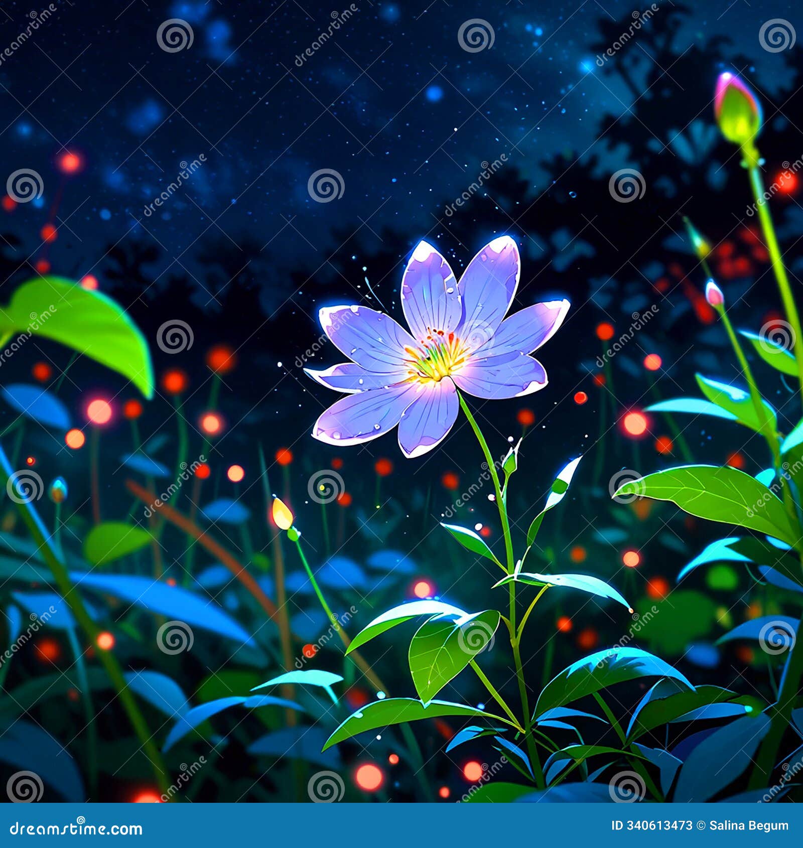 Luminous Bloom Under the Night Sky Stock Illustration - Illustration of ...