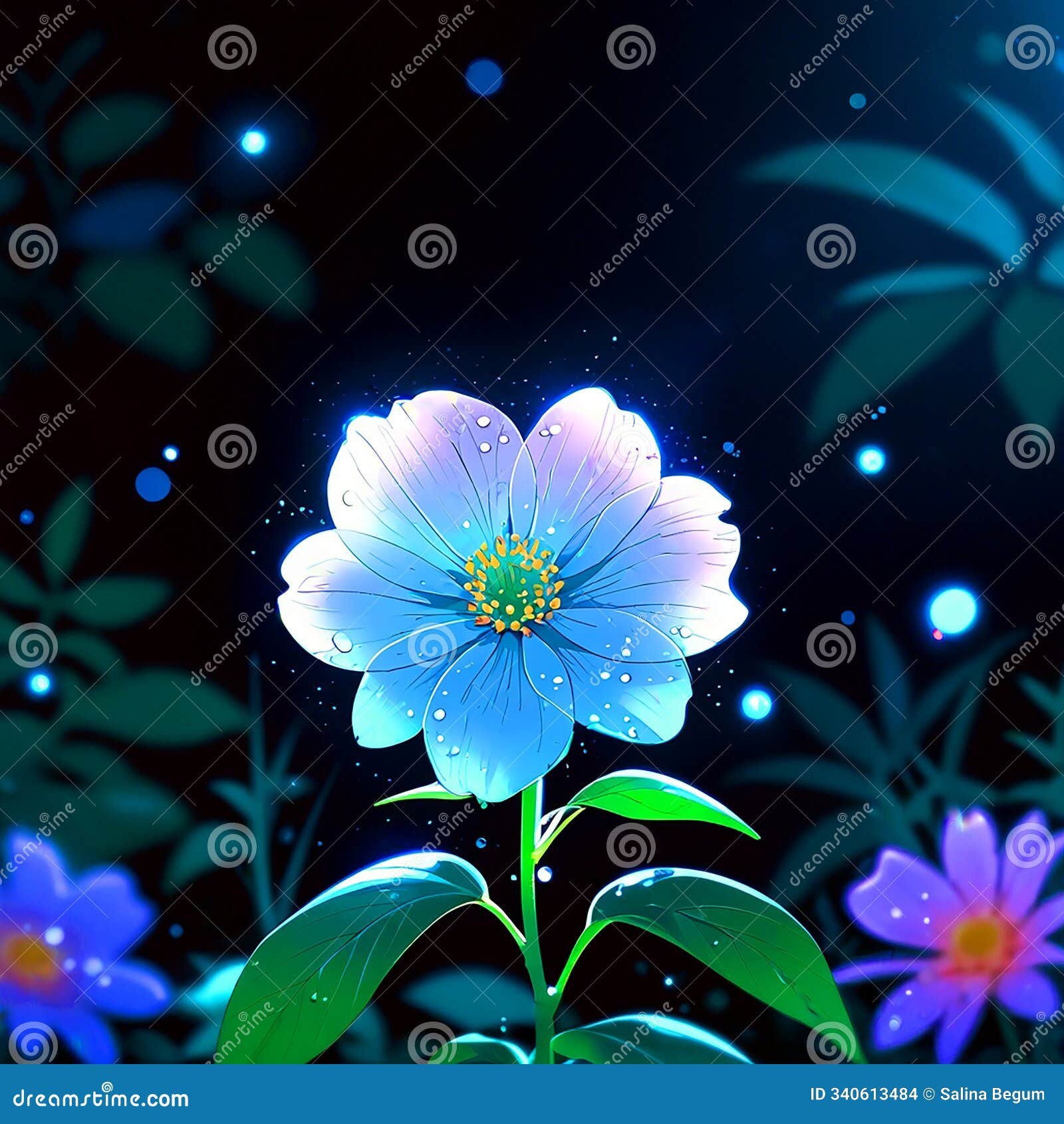 Luminous Bloom Under the Night Sky Stock Illustration - Illustration of ...