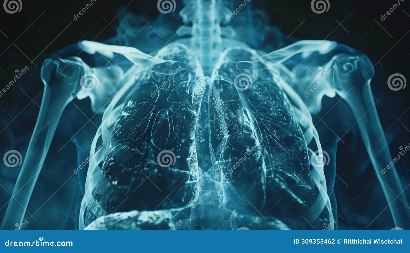 Luminous Blue 3D Rendering of Human Lungs, Highlighting the Respiratory ...