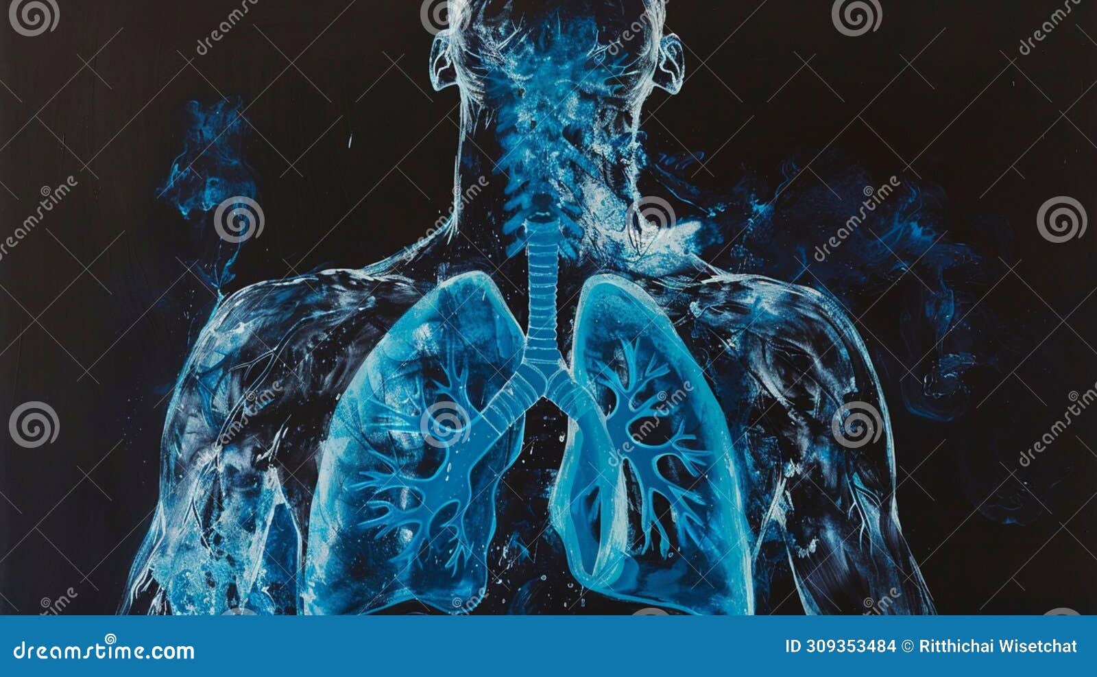Luminous Blue 3D Rendering of Human Lungs, Highlighting the Respiratory ...